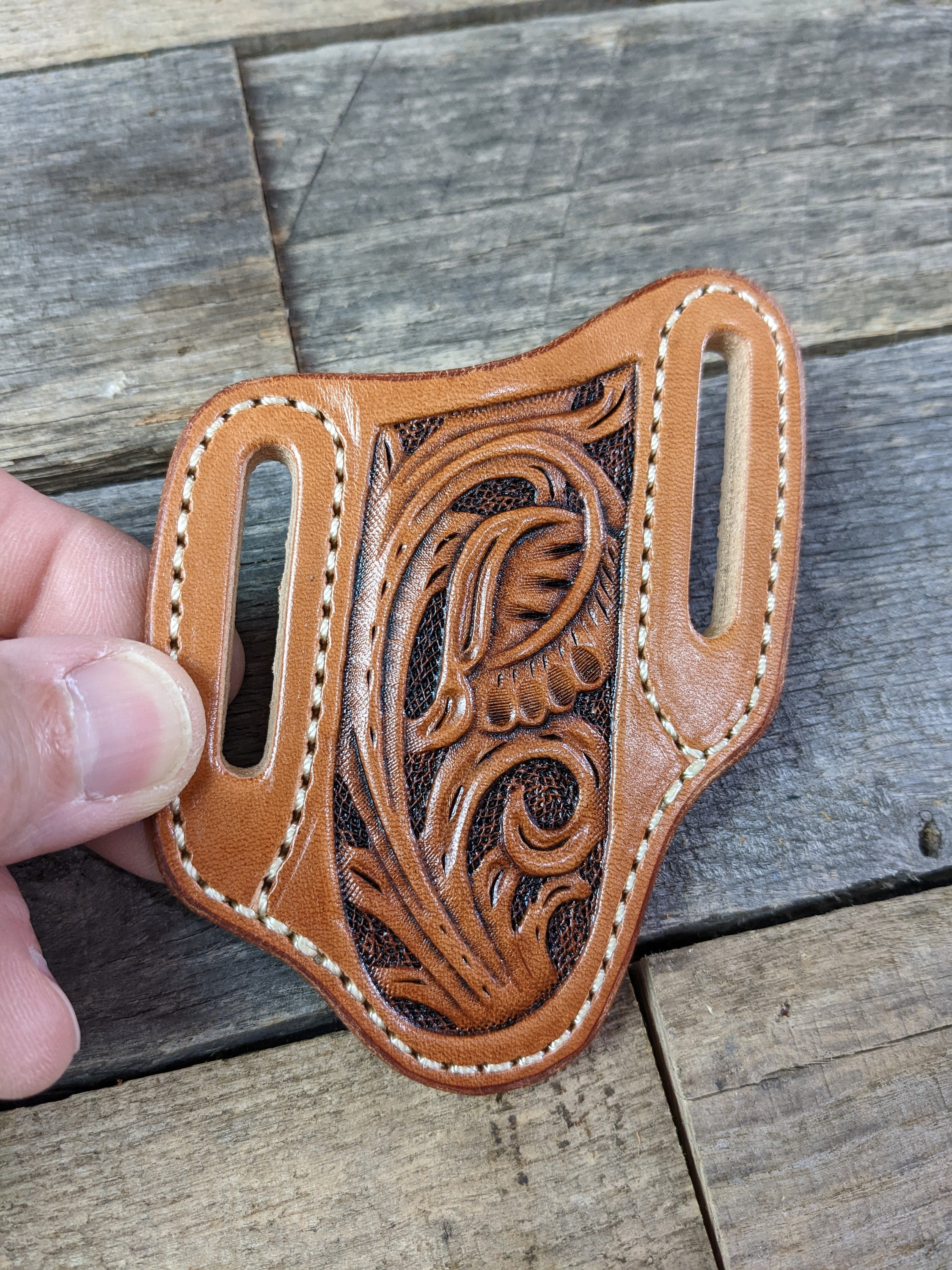 Tooled Leather Knife Sheath With Western Leaf Design for - Etsy