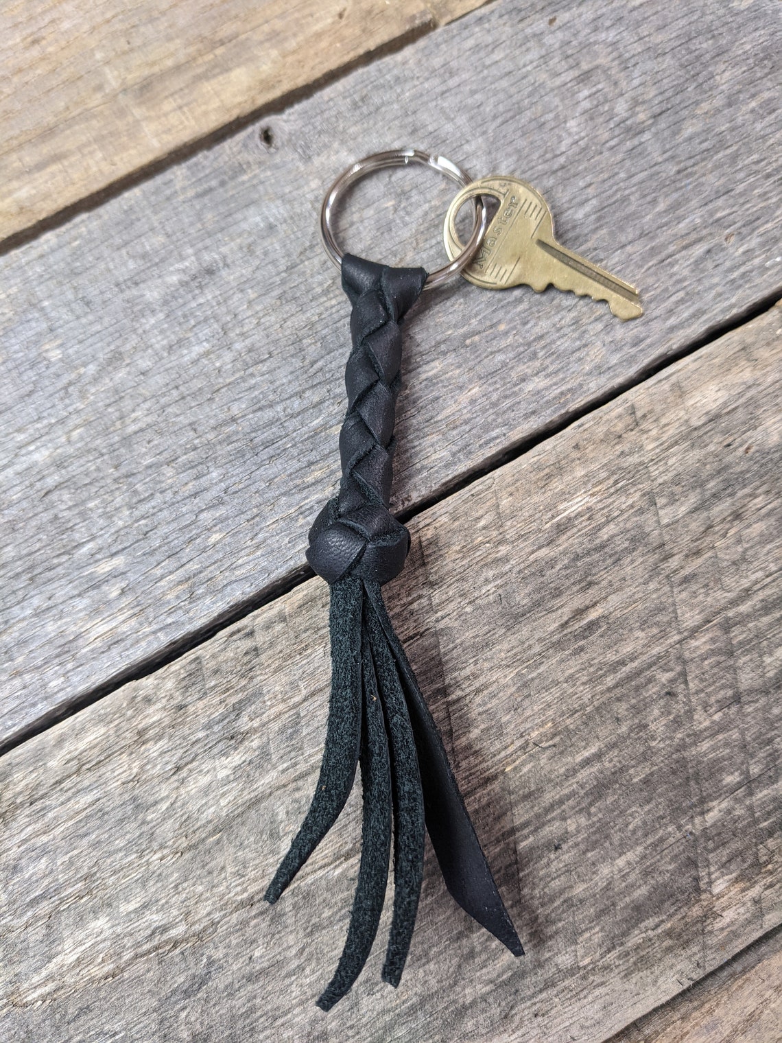 Black Braided Leather Keychain Round Braid with Turk's | Etsy