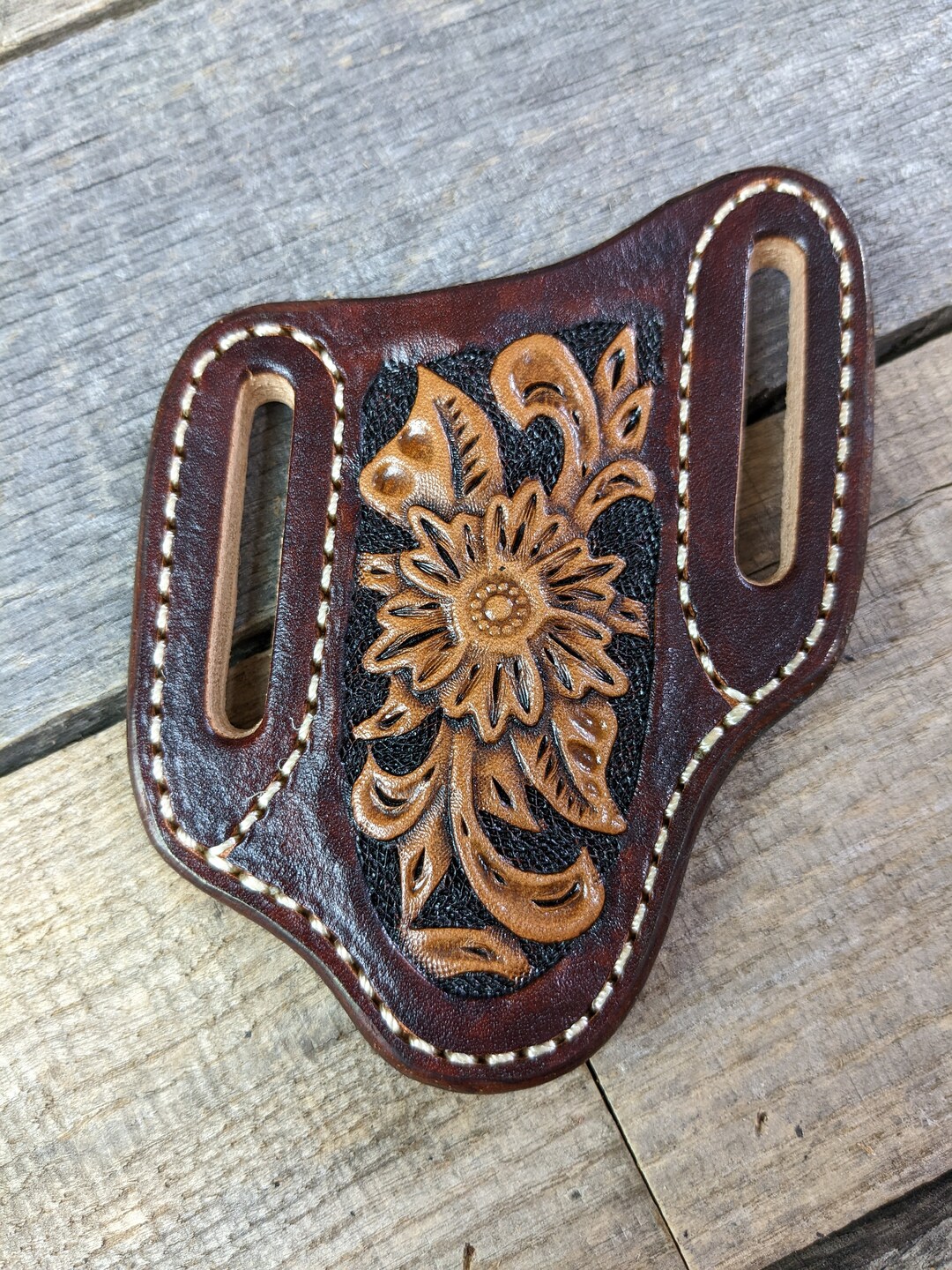Tooled Leather Knife Sheath With Western Flower Design for Trapper ...