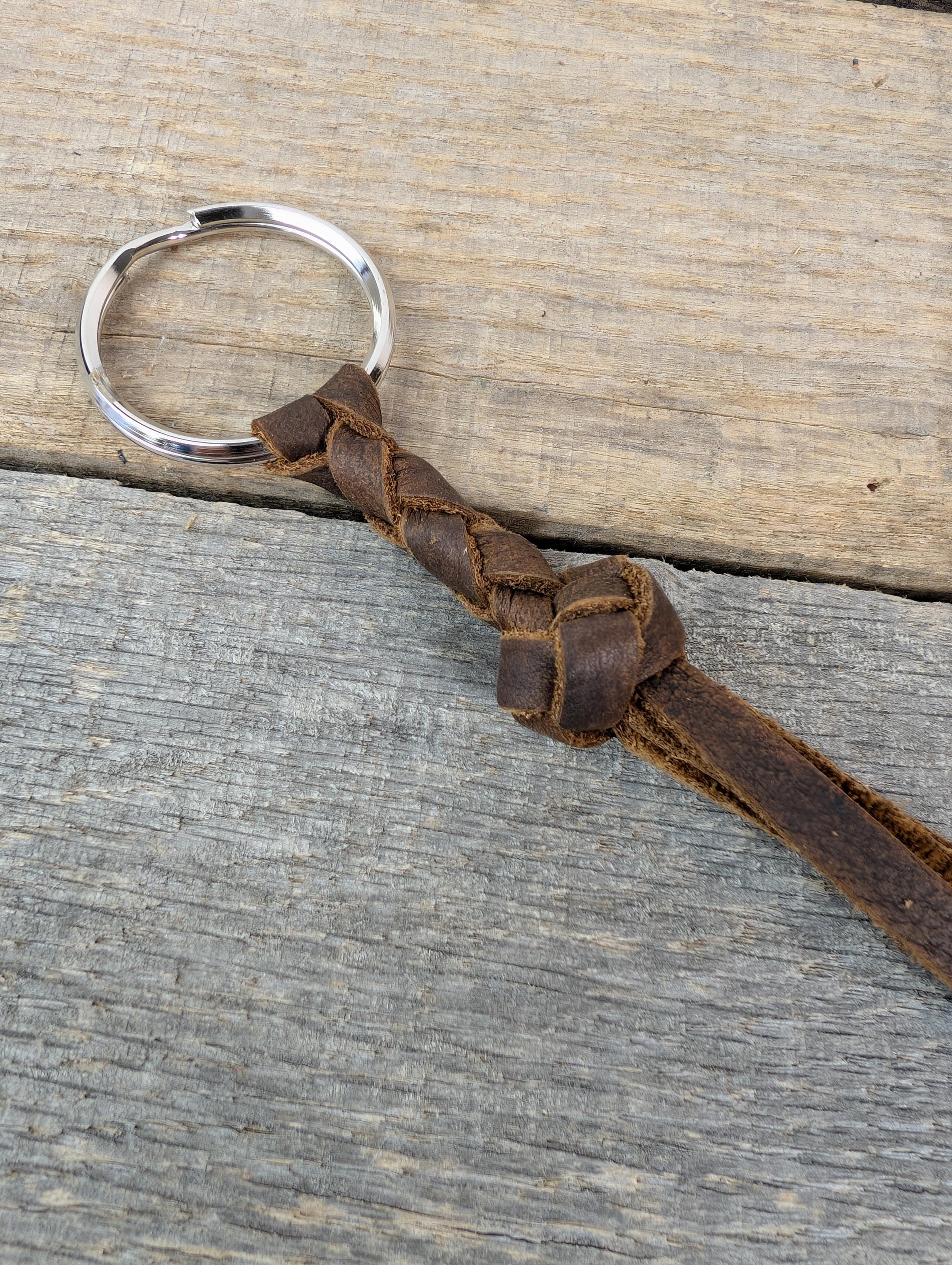 Brown Braided Leather Keychain Round Braid With Turk's Head Knot Key ...