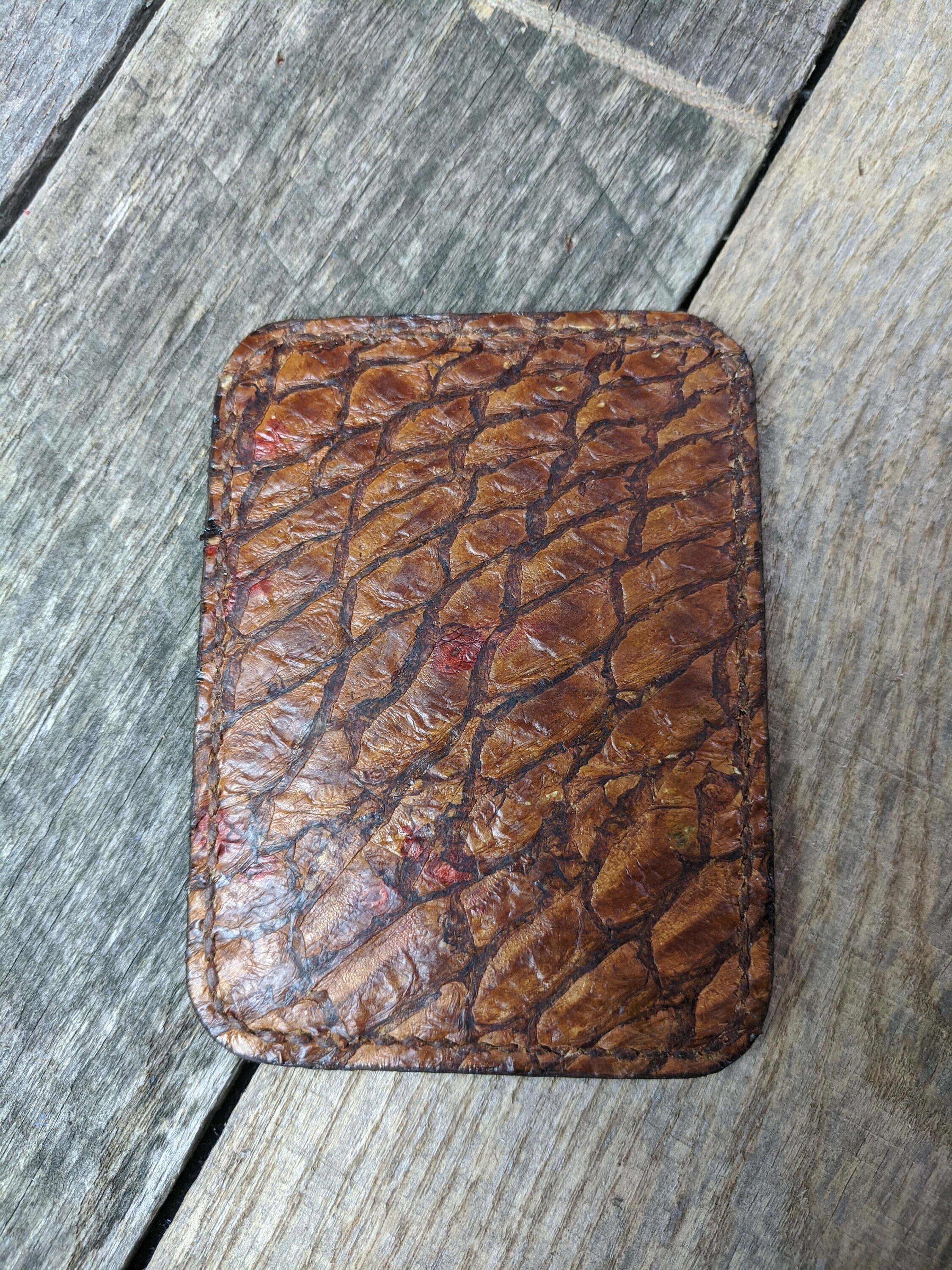 Leather Front Pocket Wallet with Brown Fish Skin, Slim Wallet, Mens ...