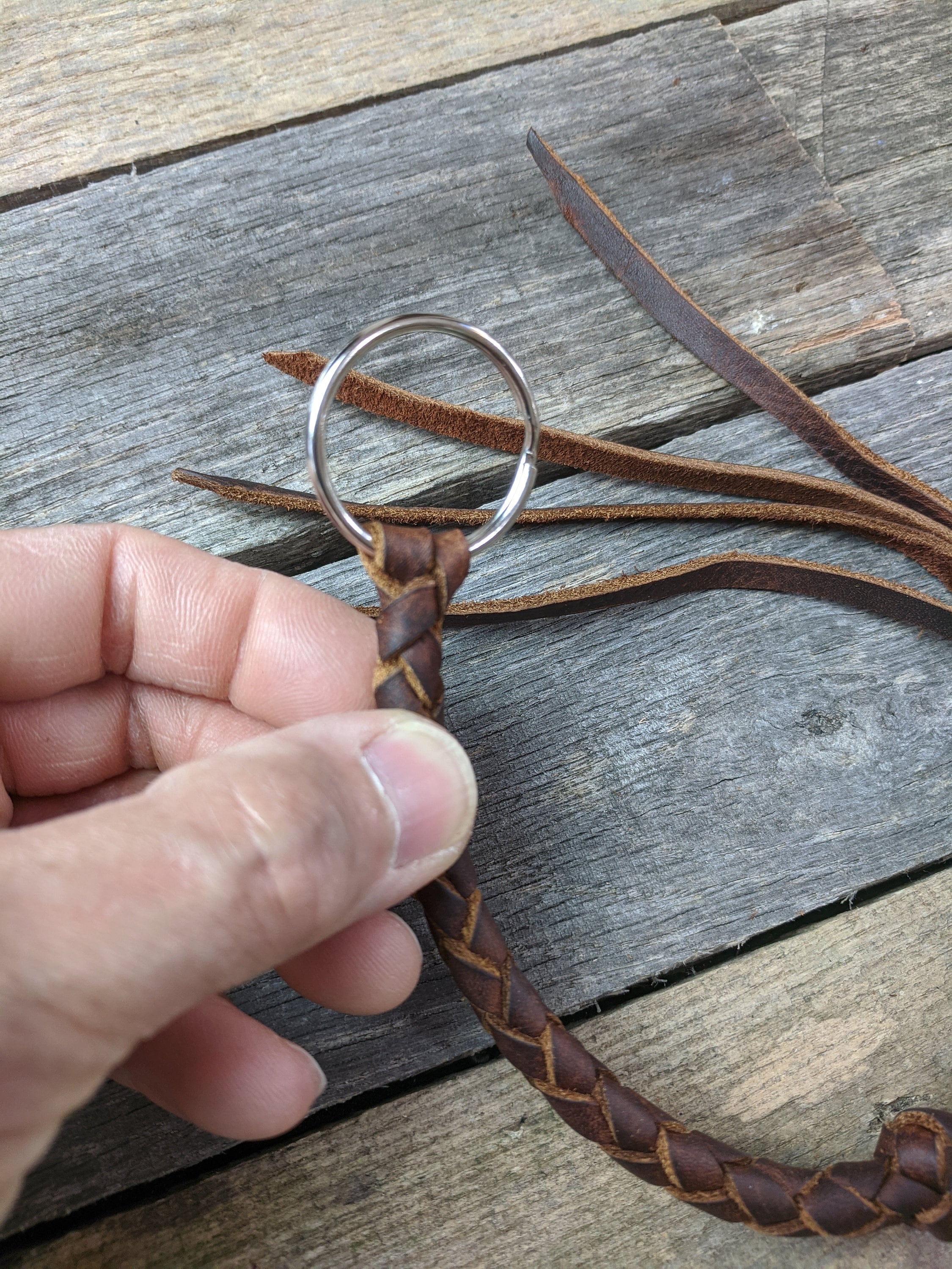Long Brown Braided Leather Keychain Round Braid with Turk's Head Knot ...
