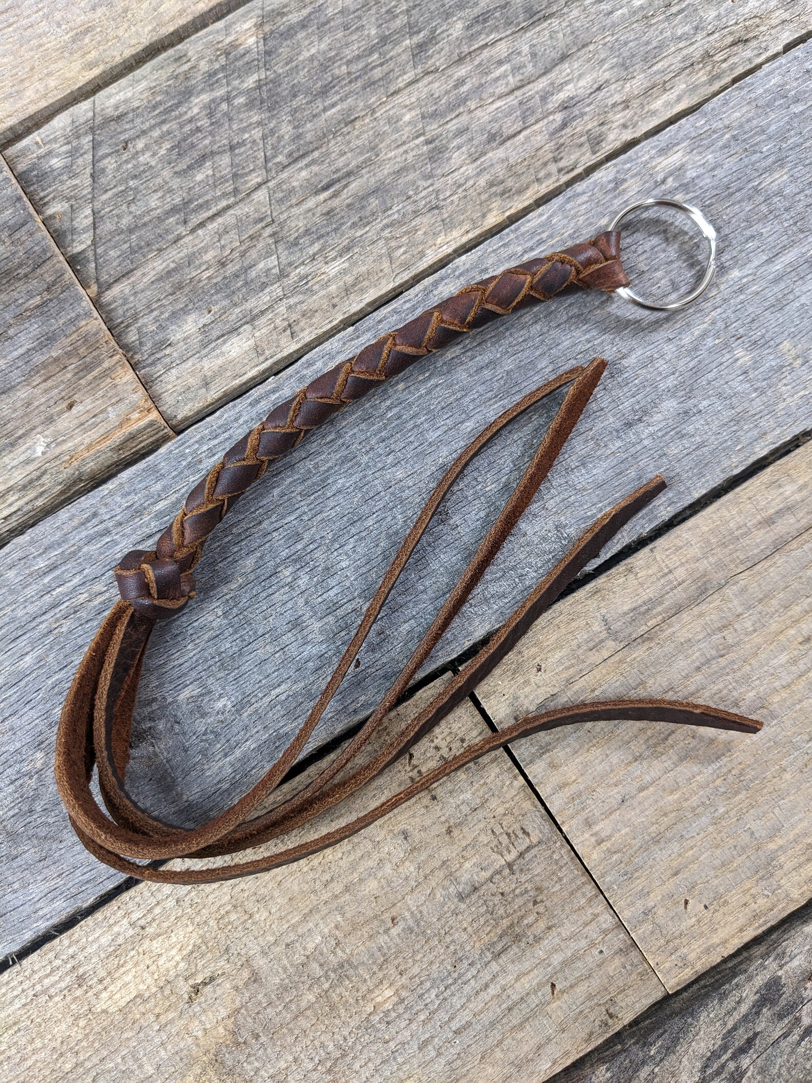 Long Brown Braided Leather Keychain Round Braid With Turk's Head Knot ...