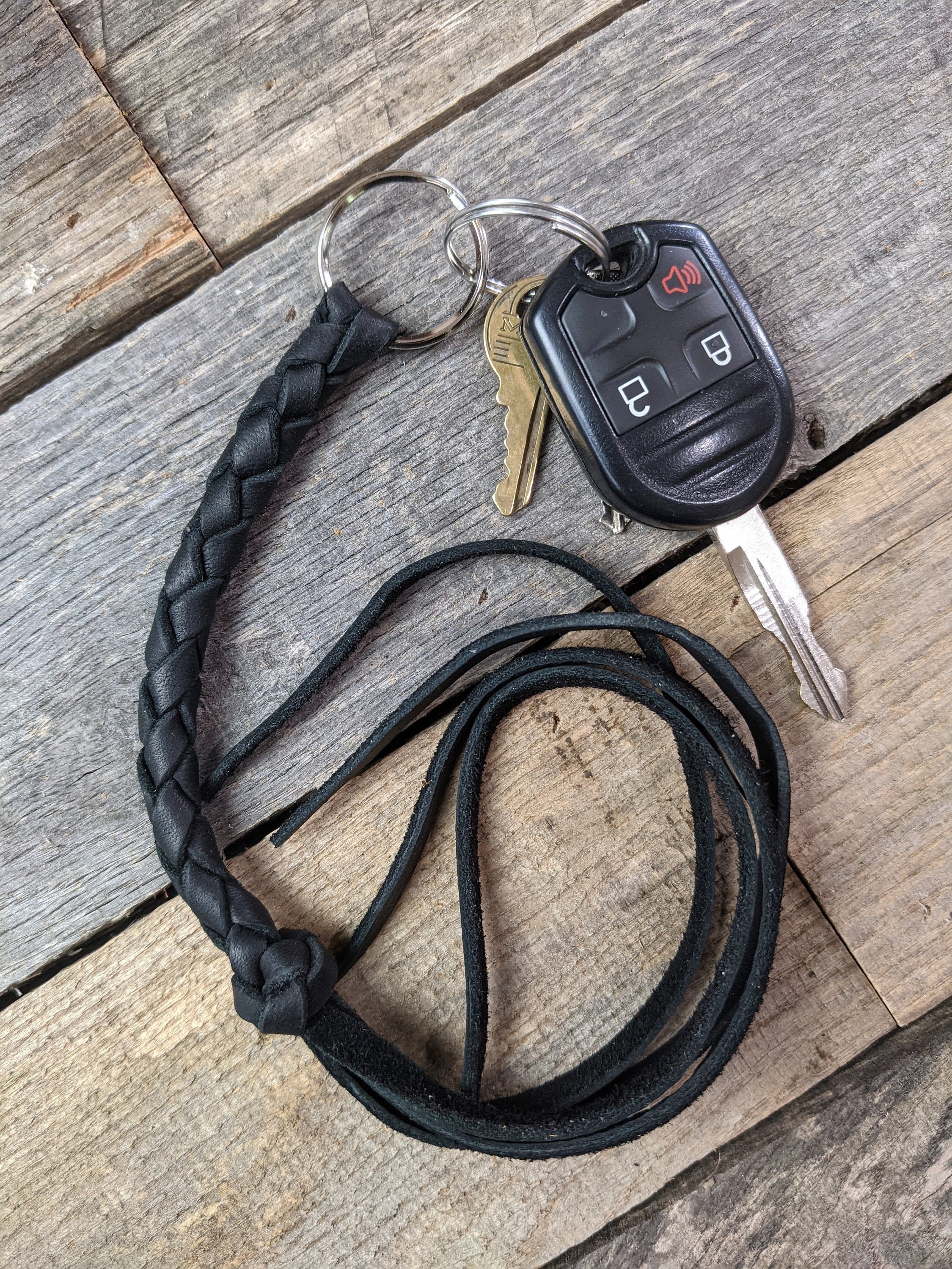 Long Black Braided Leather Keychain Round Braid with Turk's Head Knot ...
