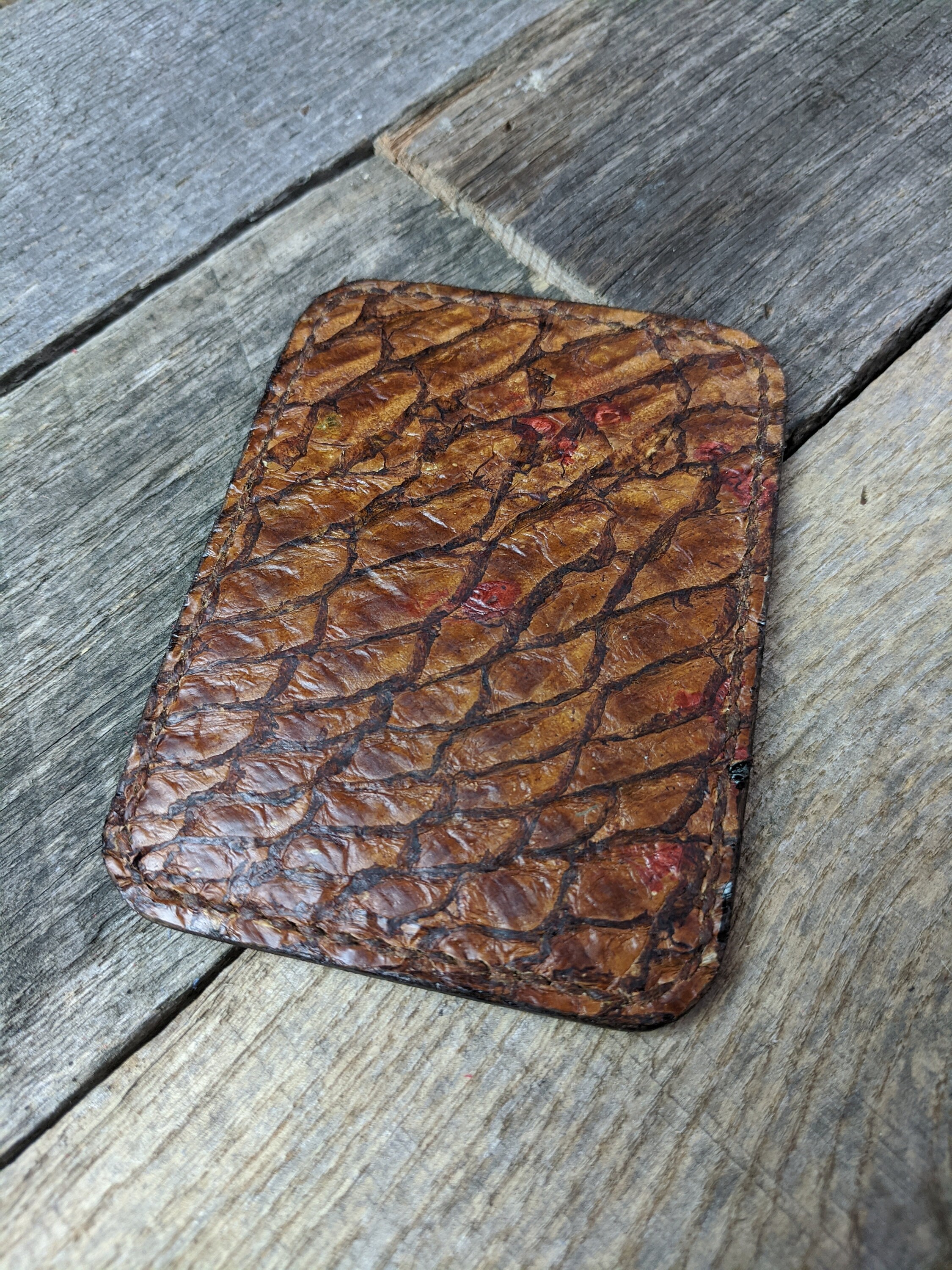 Leather Front Pocket Wallet with Brown Fish Skin, Slim Wallet, Mens ...