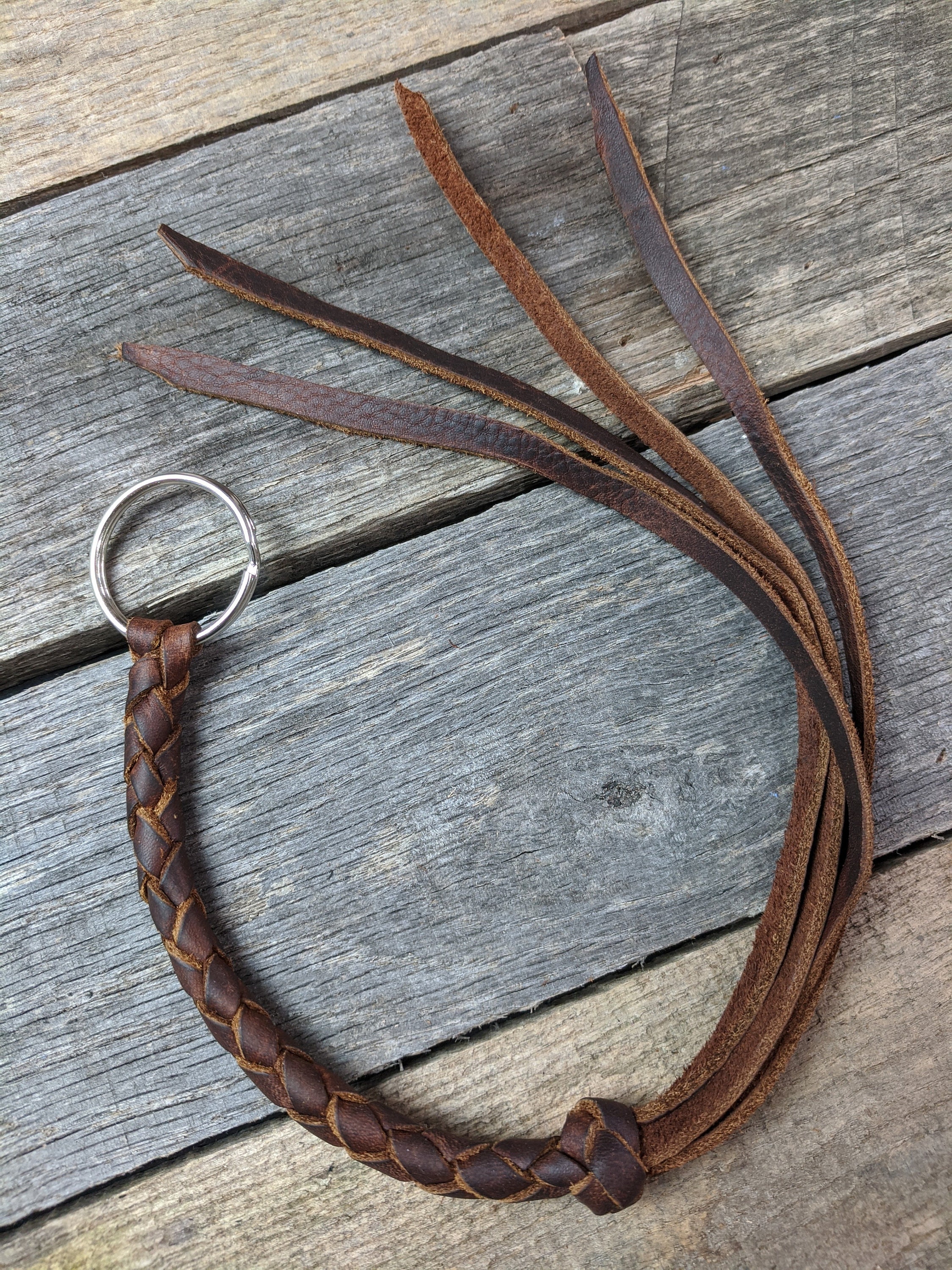 Long Brown Braided Leather Keychain Round Braid with Turk's Head Knot ...