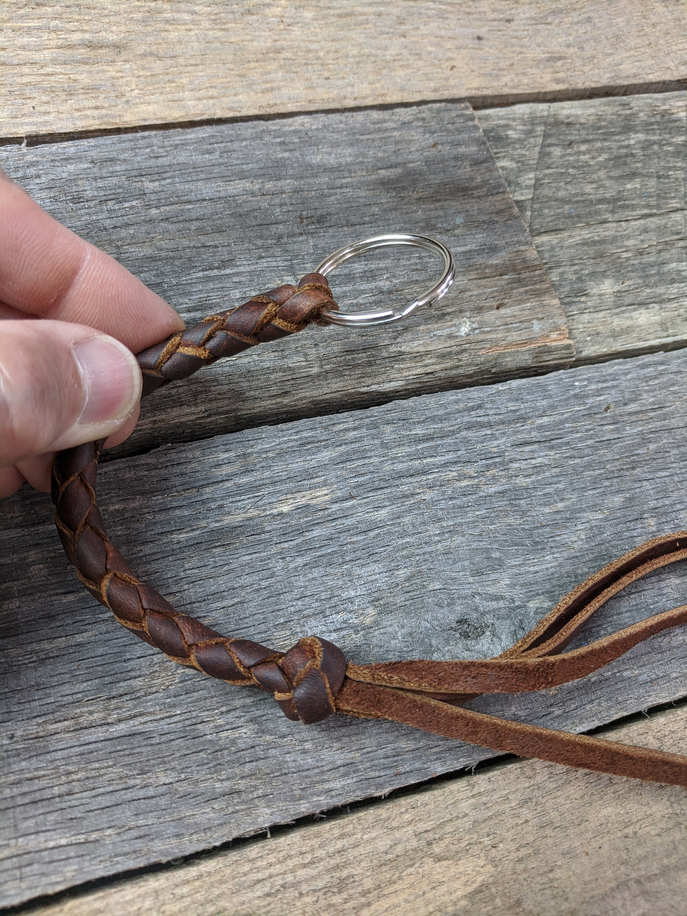 Long Brown Braided Leather Keychain Round Braid with Turk's Head Knot ...