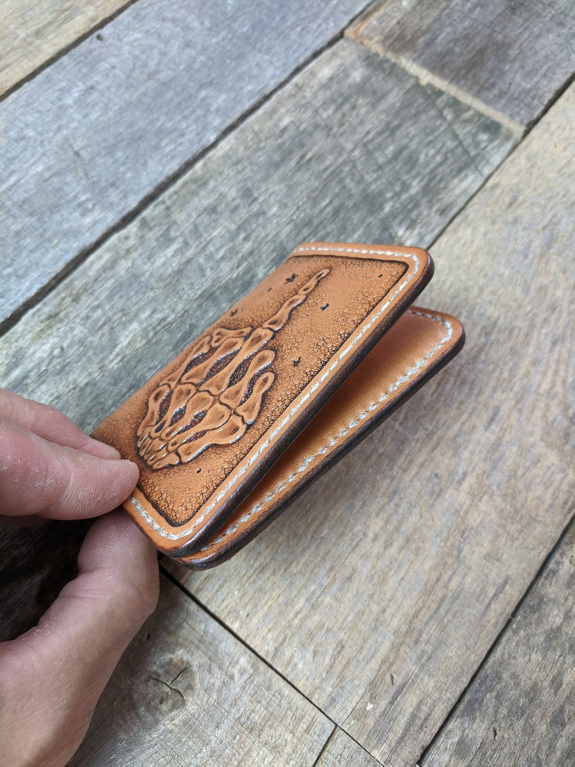 Tooled Leather Bifold Wallet: Middle Finger Design, 4 Pocket - Etsy