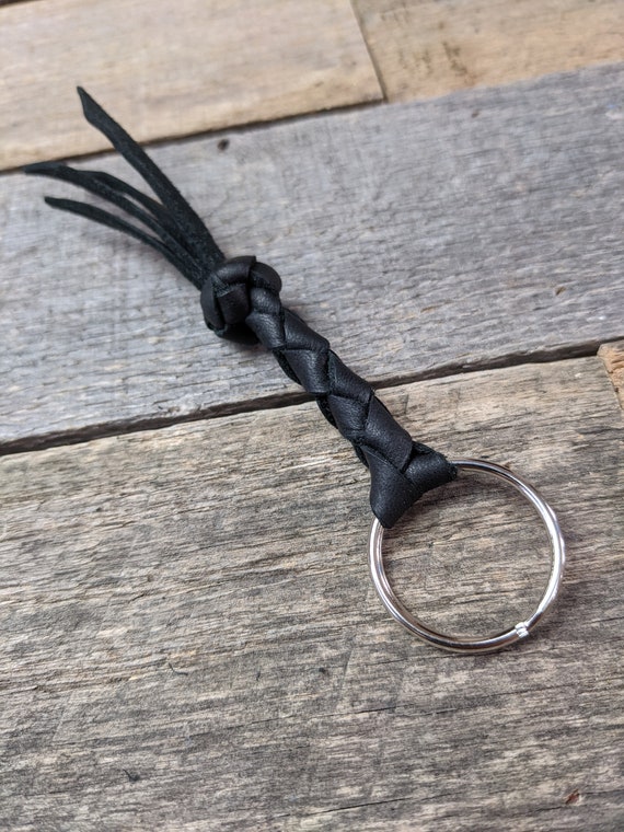 Black Braided Leather Keychain Round Braid with Turk's | Etsy