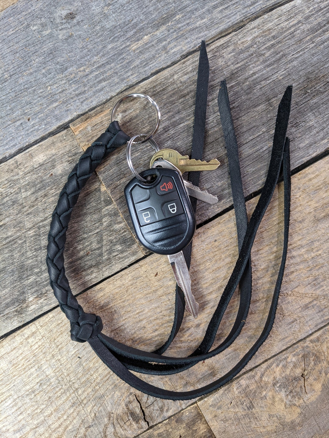 Long Black Braided Leather Keychain Round Braid With Turk's Head Knot ...