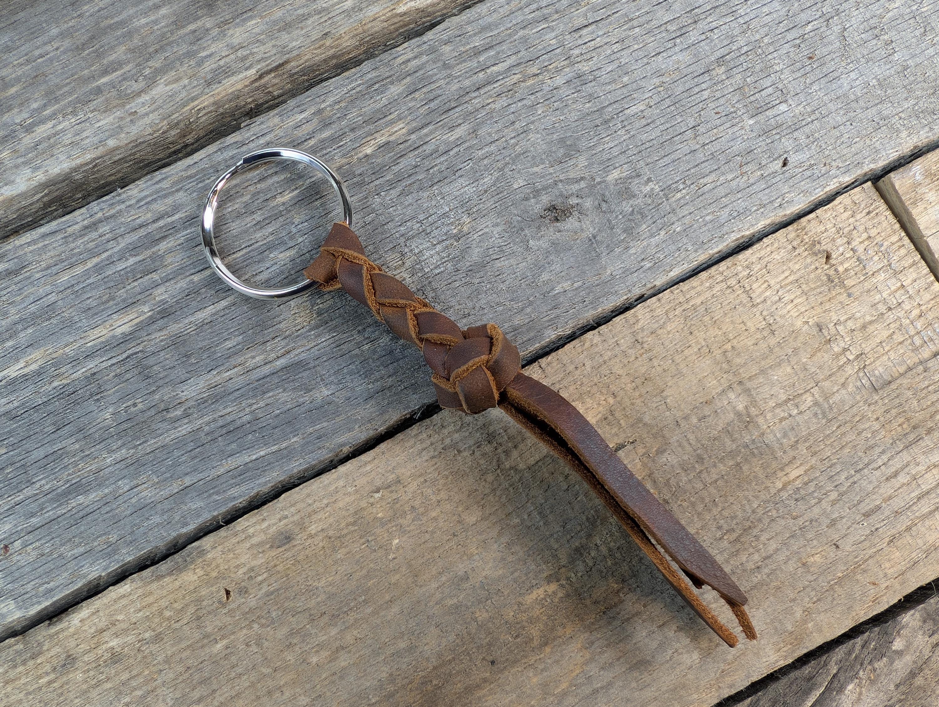 Brown Braided Leather Keychain Round Braid With Turk's Head Knot Key ...