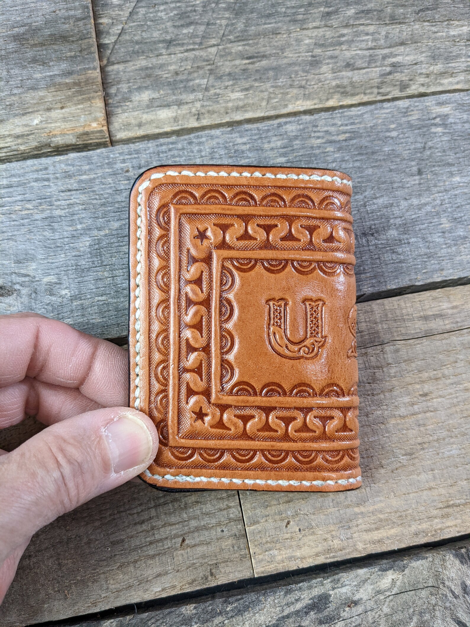 Tooled Leather Mini Bifold Wallet for Cards ID With USA - Etsy