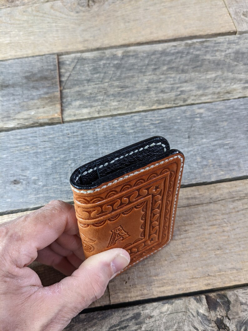 Tooled Leather Mini Bifold Wallet for Cards ID With USA - Etsy