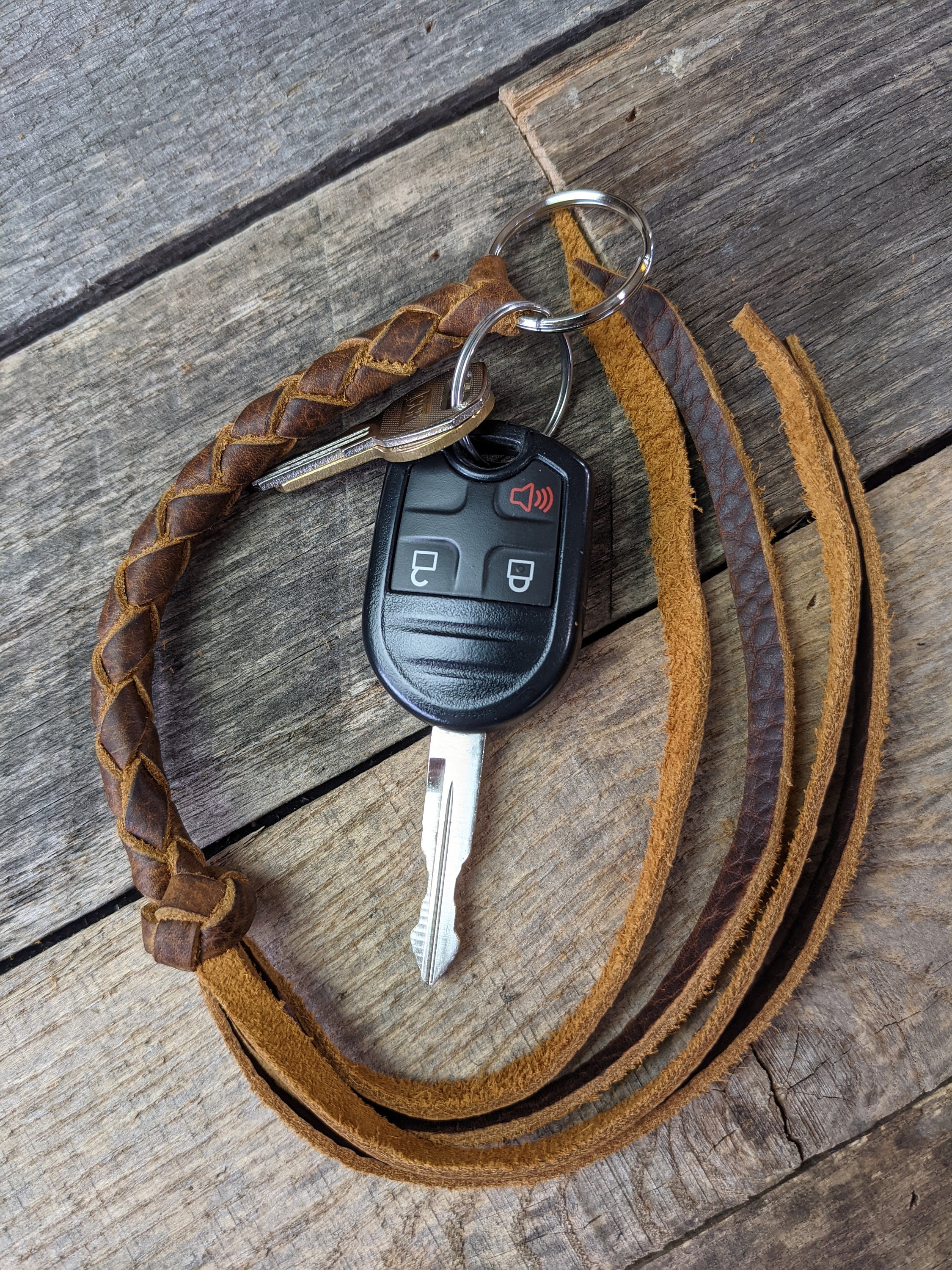 Long Brown Braided Leather Keychain Round Braid with Turk's Head Knot ...