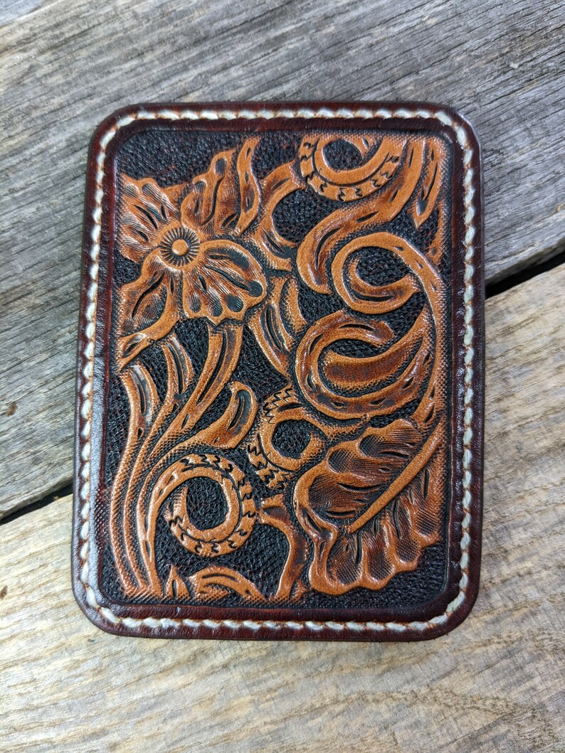 Hand Tooled Leather Front Pocket Wallet With Western Floral - Etsy