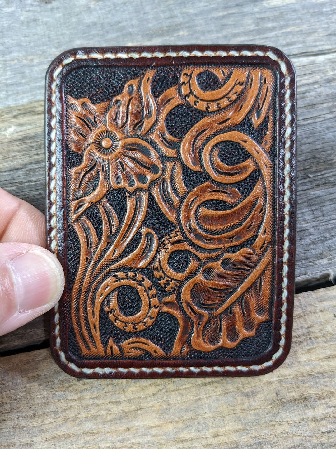 Hand Tooled Leather Front Pocket Wallet With Western Floral Design ...