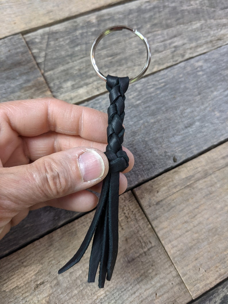 Black Braided Leather Keychain Round Braid With Turk's - Etsy