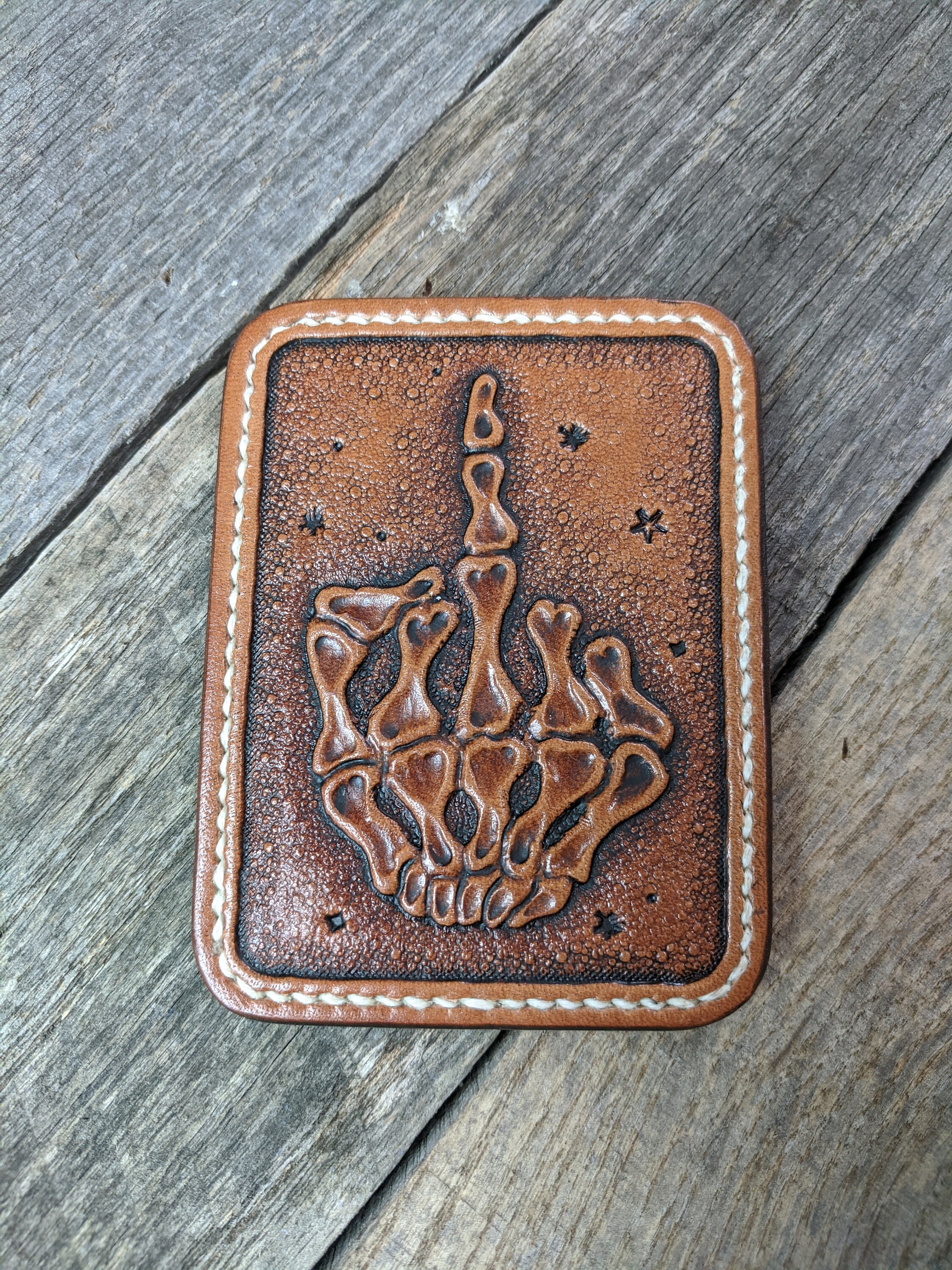 Hand Tooled Leather Front Pocket Wallet with Middle Finger Design, Slim ...