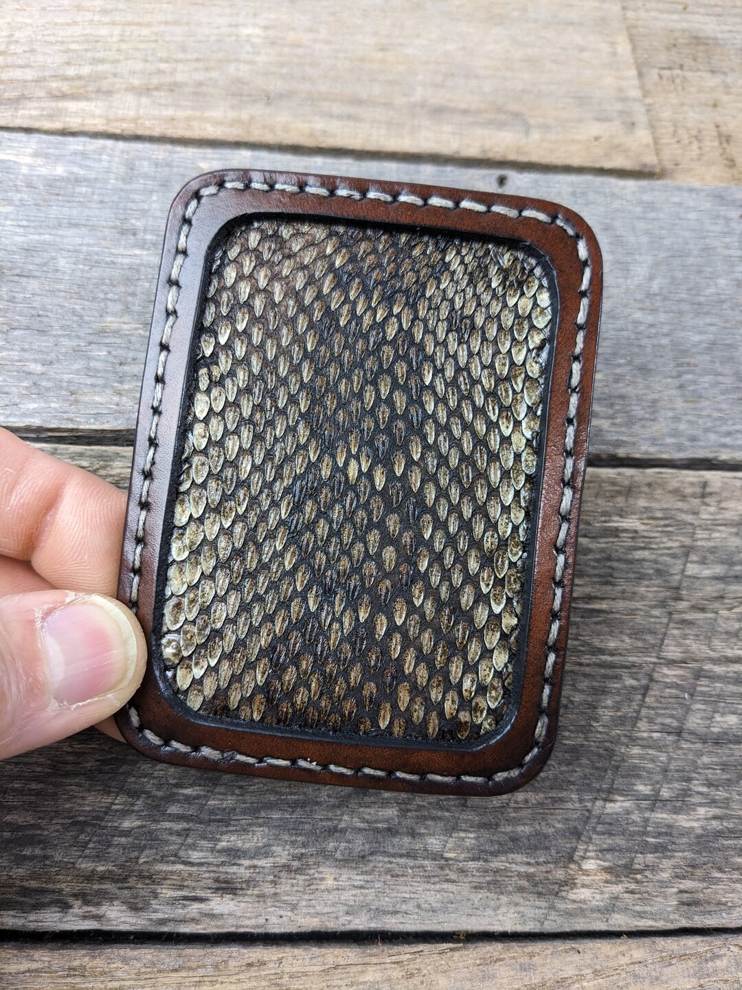 Leather Front Pocket Wallet With Rattlesnake Skin, Slim Wallet, Mens ...