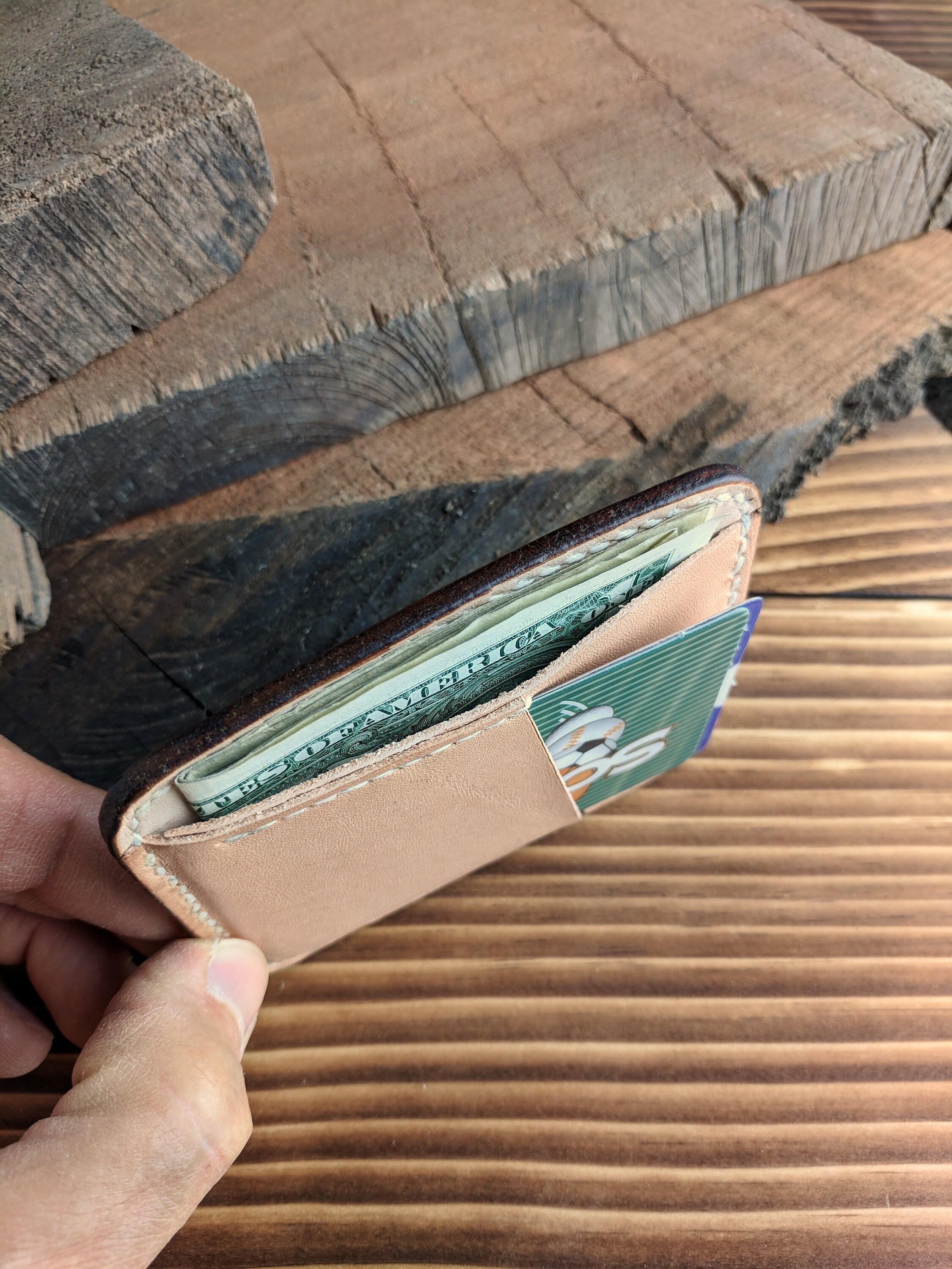 Hand Tooled Leather Front Pocket Wallet Card Holder with Western Border ...