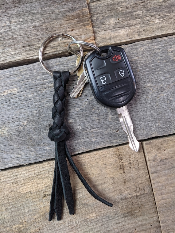 Black Braided Leather Keychain Round Braid With Turk's - Etsy