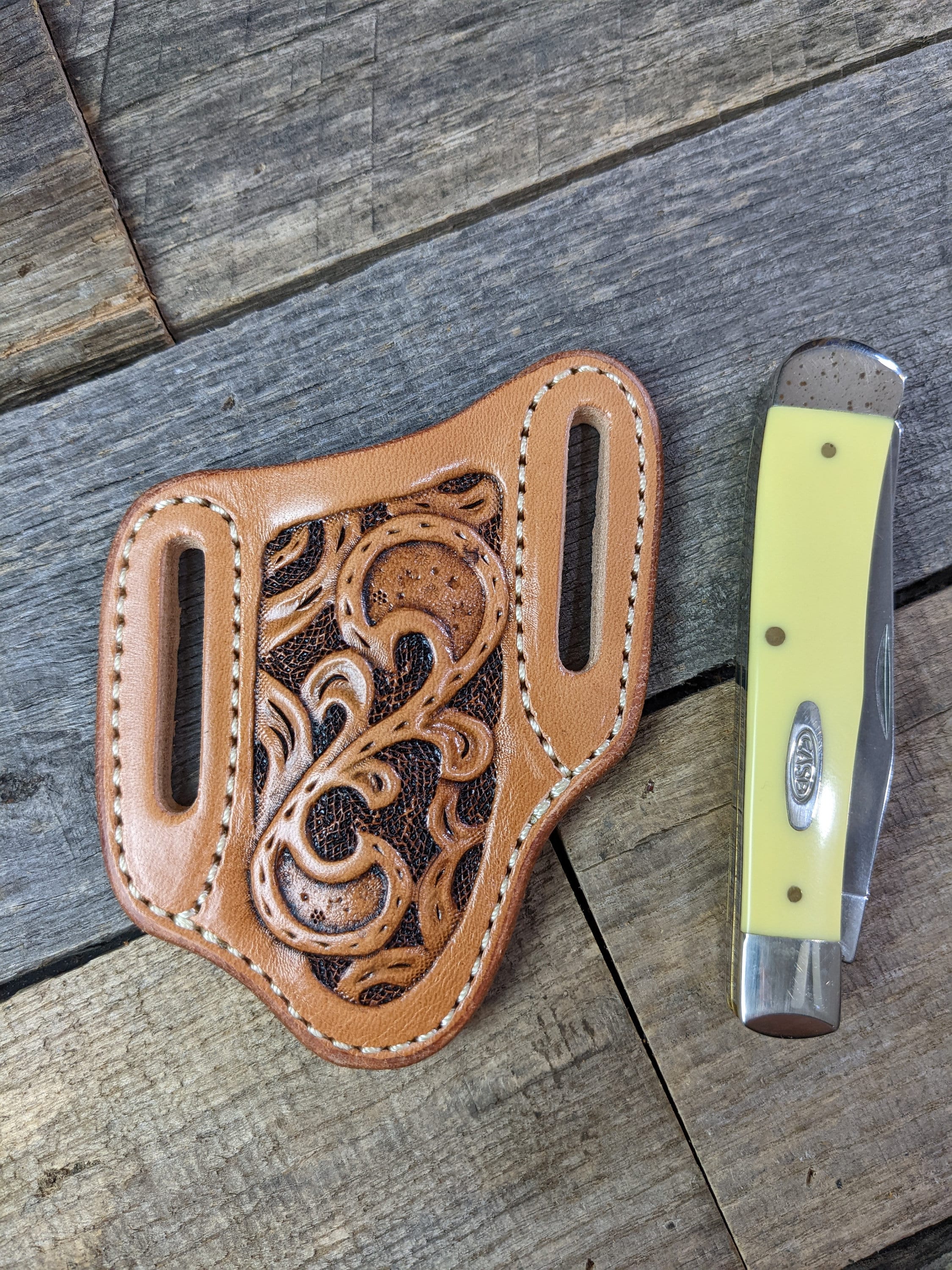 Tooled Leather Knife Sheath With Western Scroll Design for - Etsy
