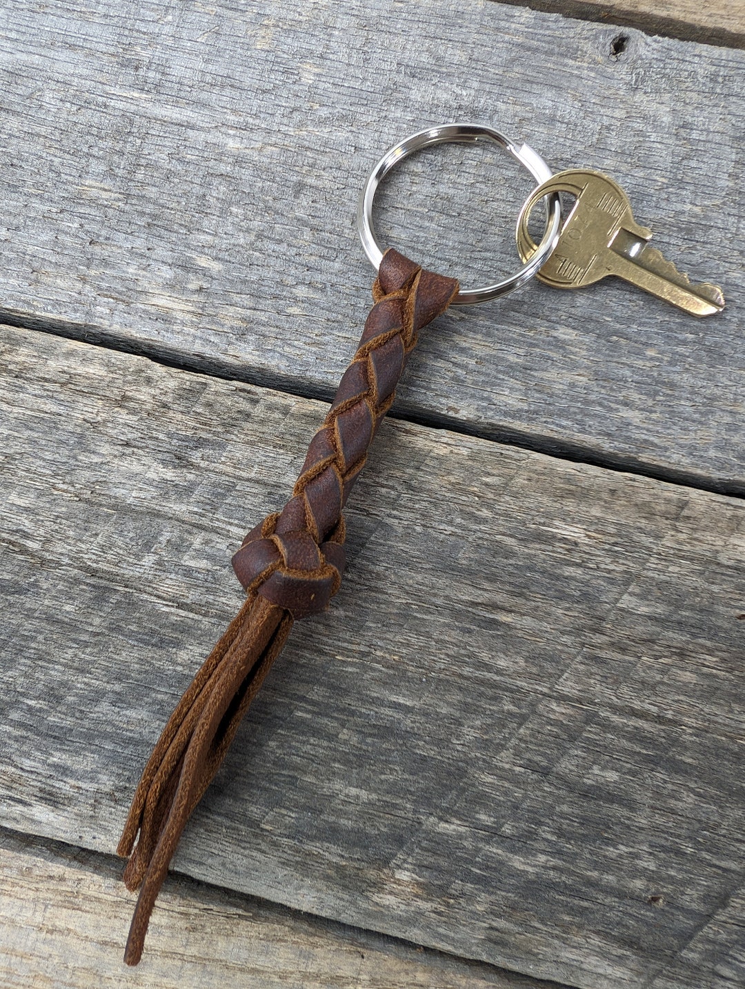 Brown Braided Leather Keychain Round Braid With Turk's Head Knot Key ...