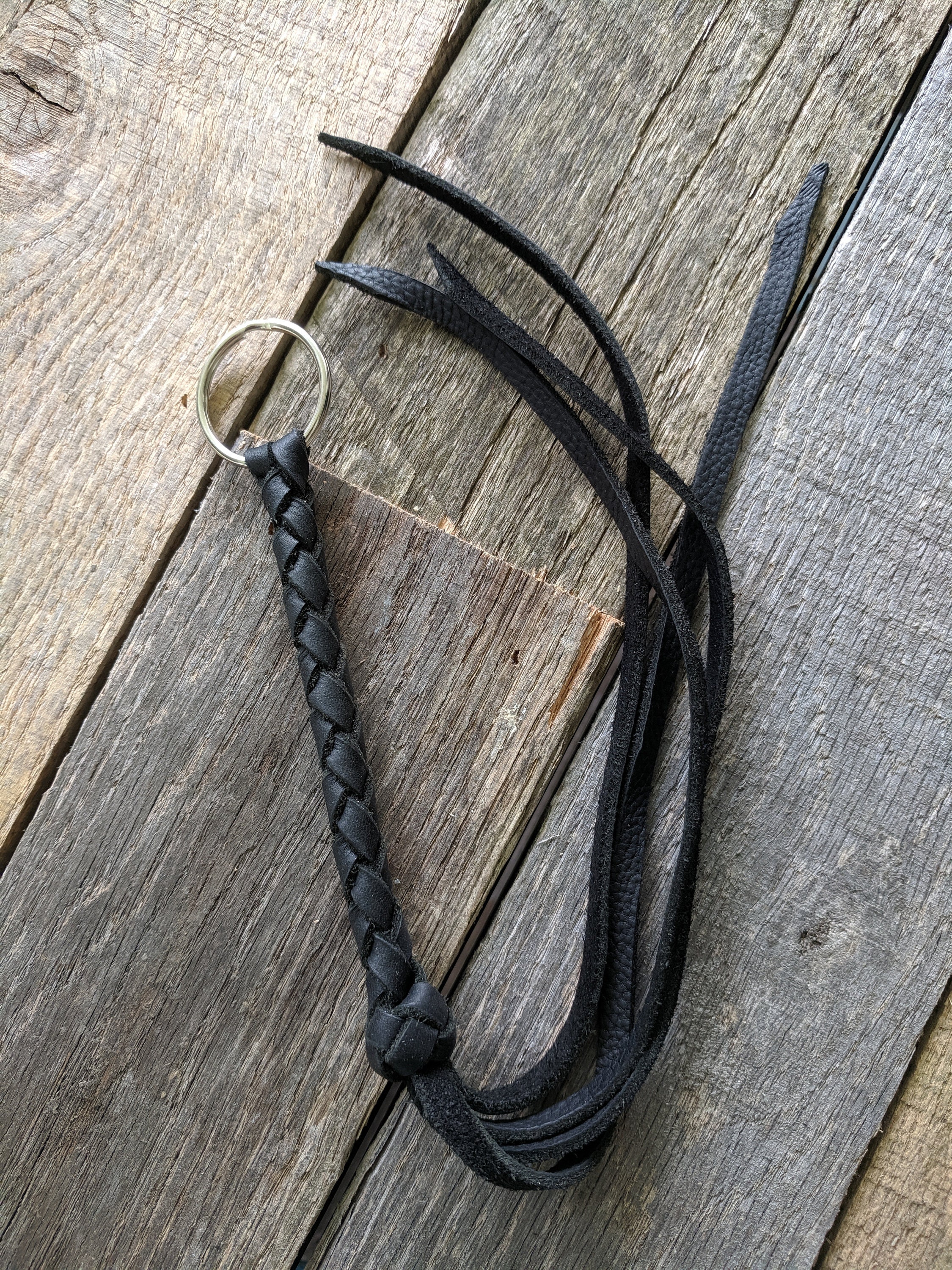 Long Black Braided Leather Keychain Round Braid with Turk's Head Knot ...