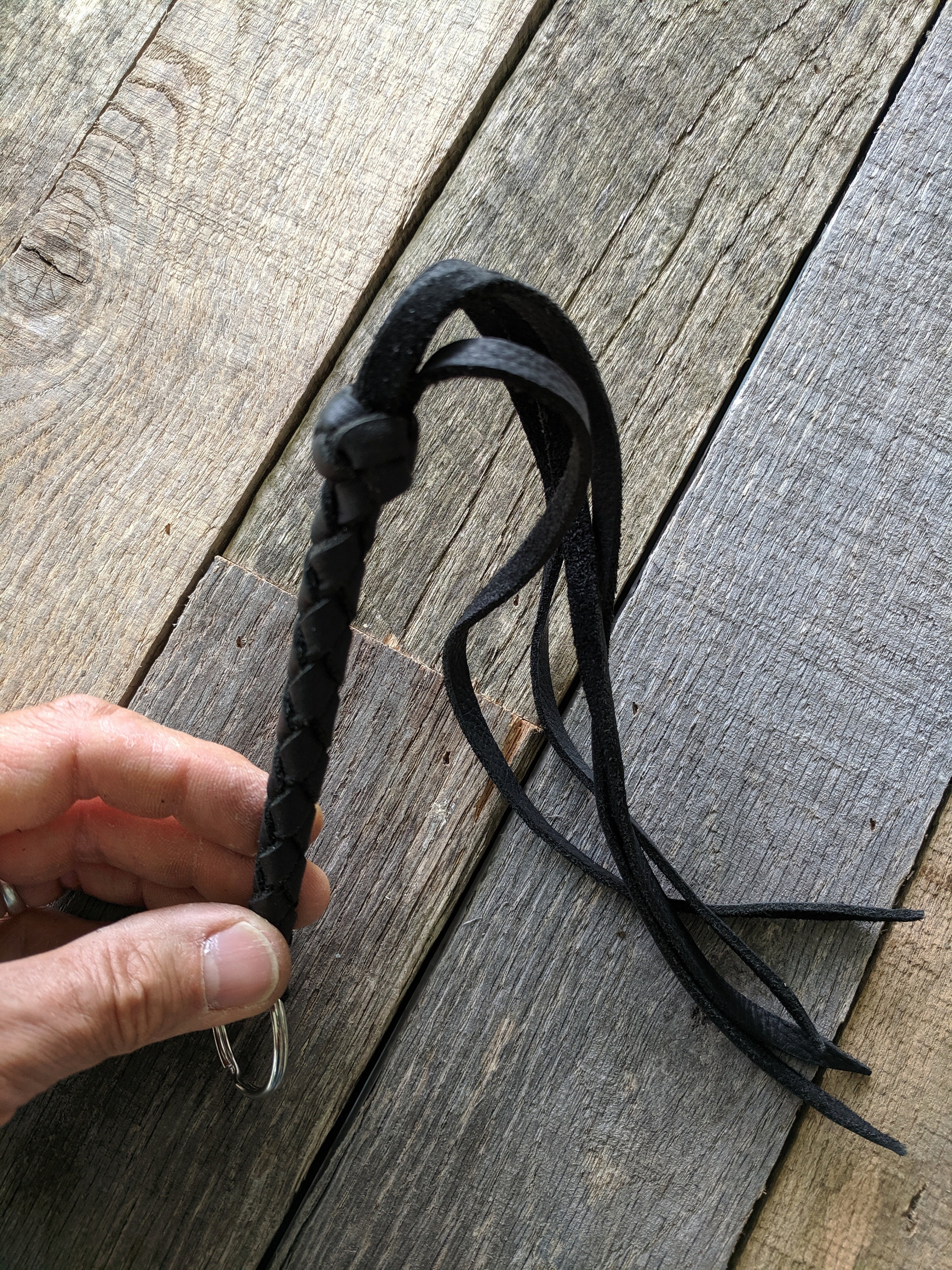 Long Black Braided Leather Keychain Round Braid with Turk's Head Knot ...