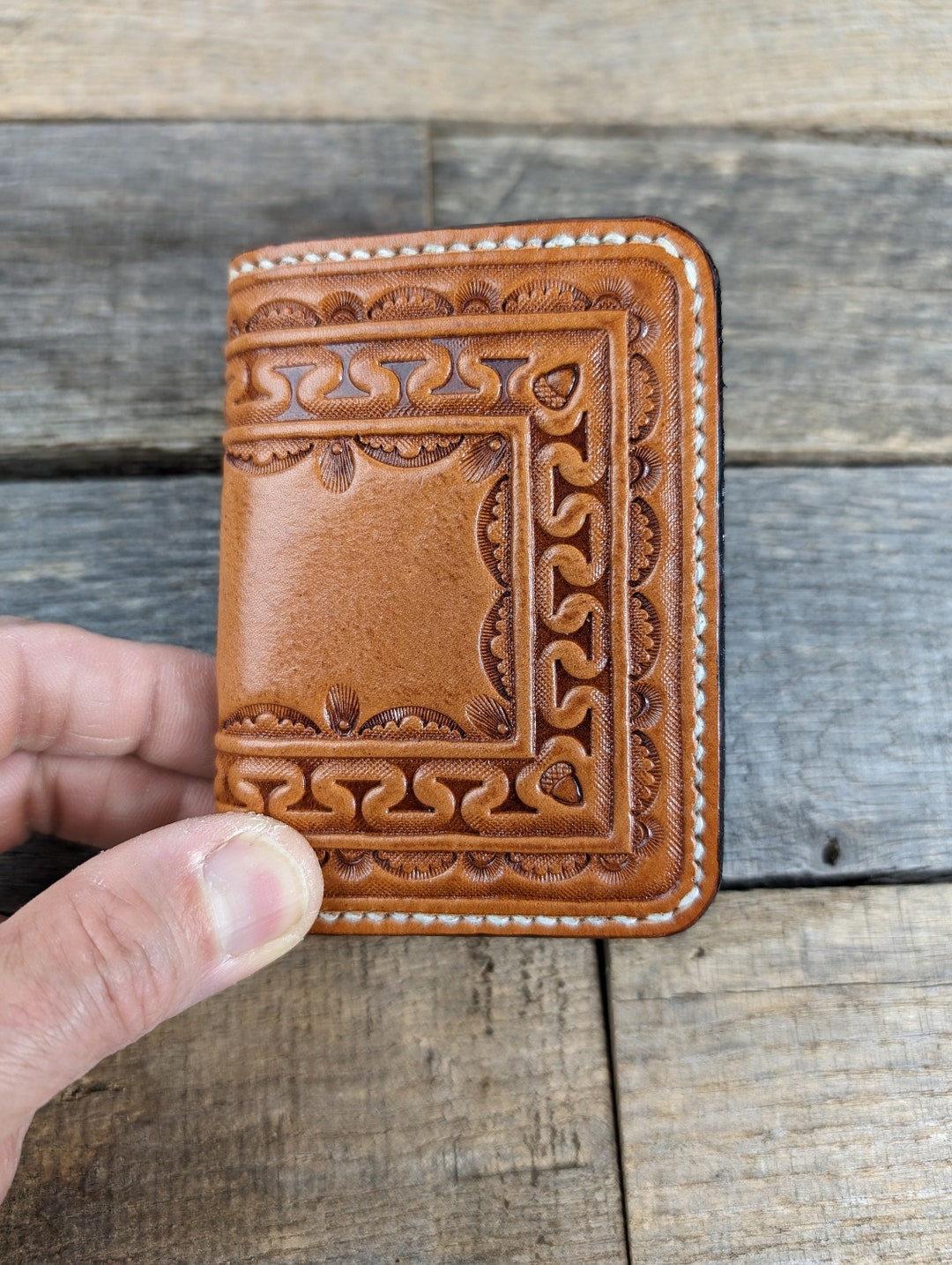 Tooled Leather Mini Bifold Wallet for Cards ID With Western Acorn ...
