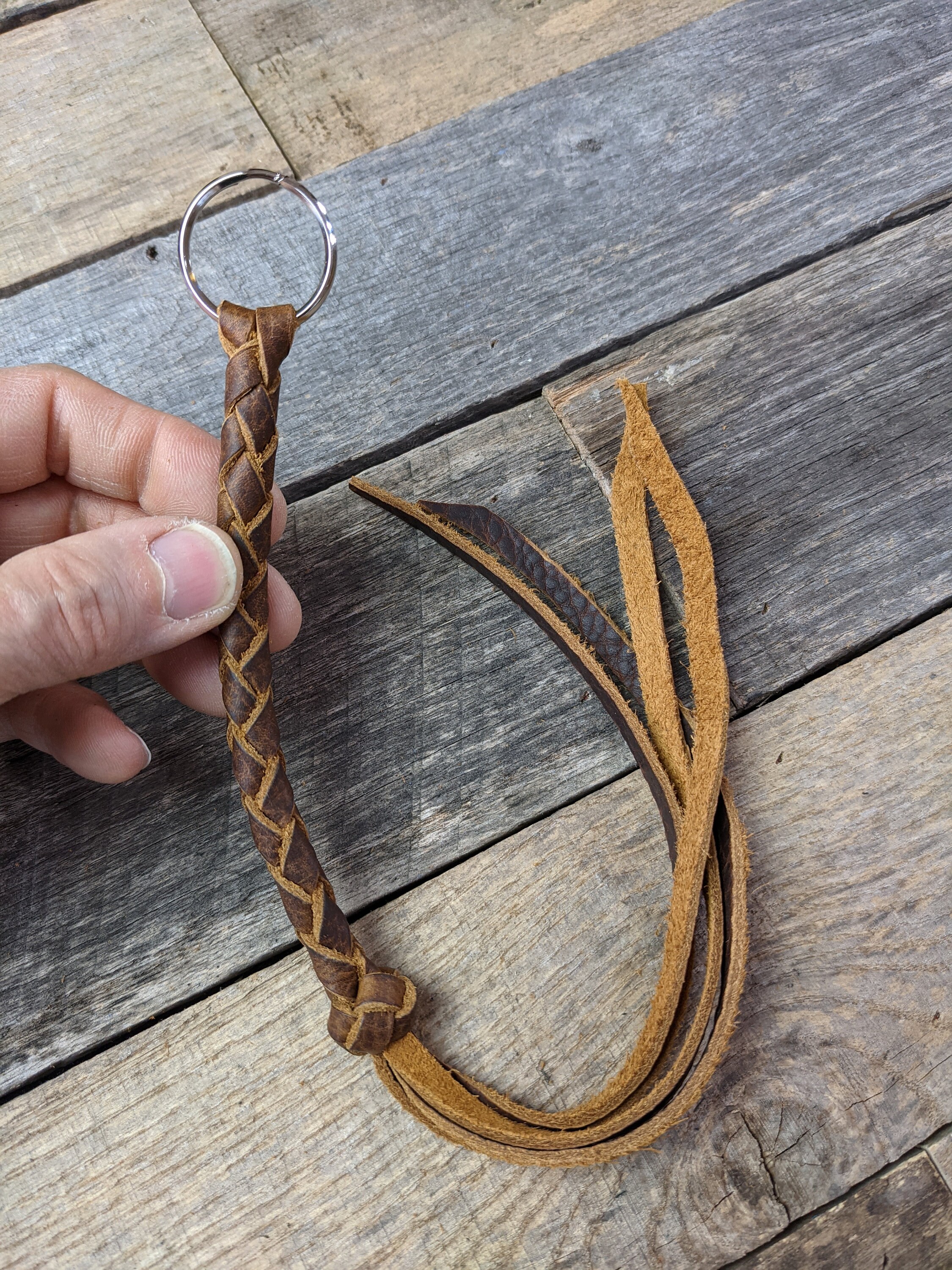 Long Brown Braided Leather Keychain Round Braid with Turk's Head Knot ...