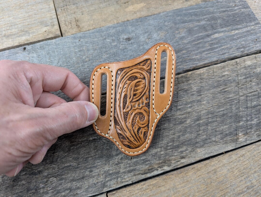 Hand-tooled Leather Knife Sheath | Western Leaf Design | Fits 4" Case ...