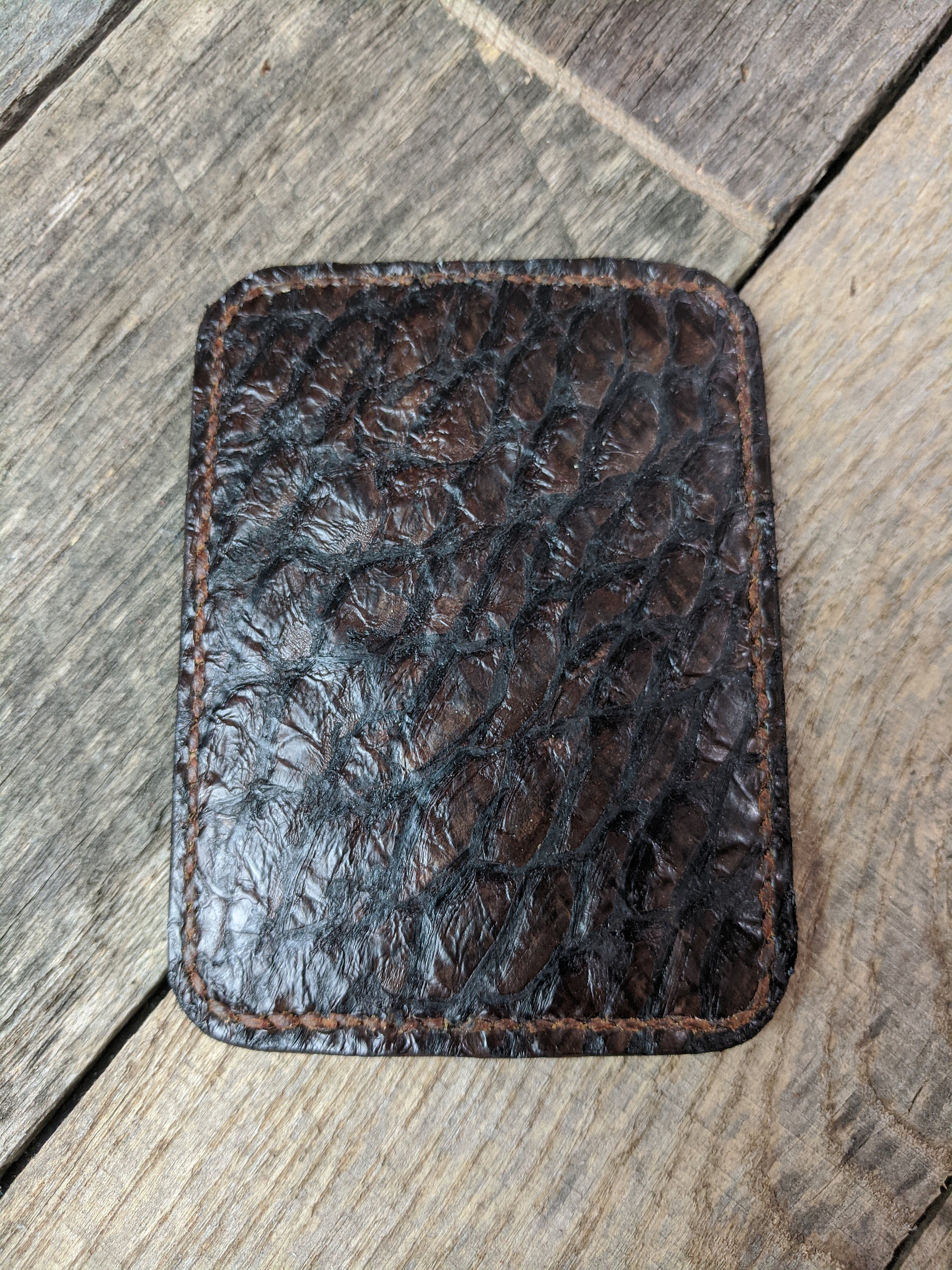 Leather Front Pocket Wallet with Dark Brown Fish Skin, Slim Wallet ...