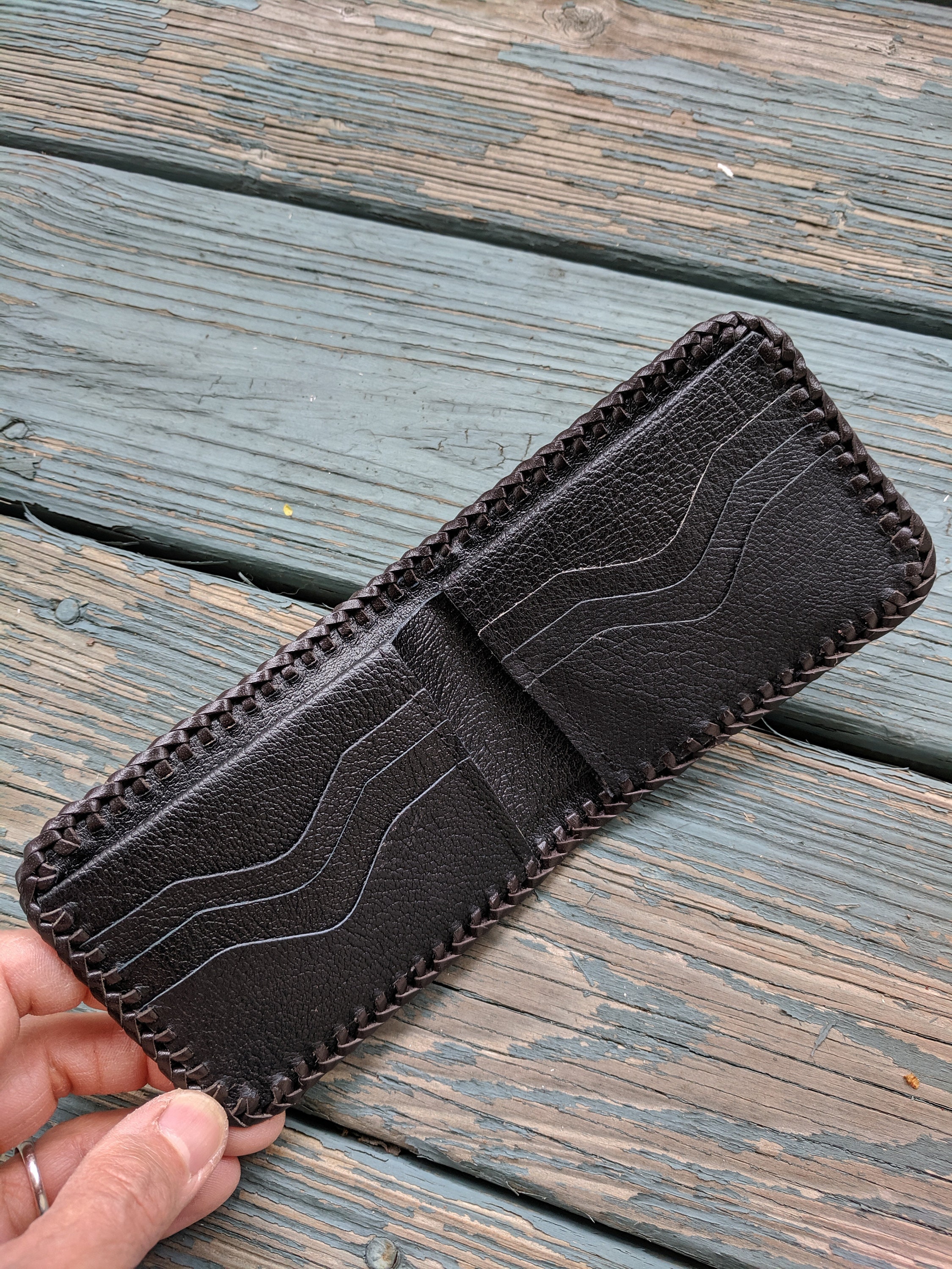 Mens Leather Wallet, Bifold Wallet with Middle Finger Design and Laced ...