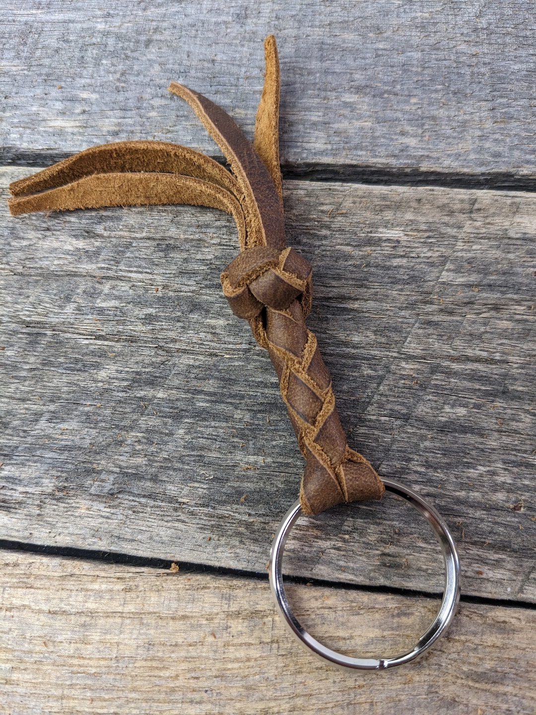 Brown Braided Leather Keychain Round Braid With Turk's Head Knot Key ...