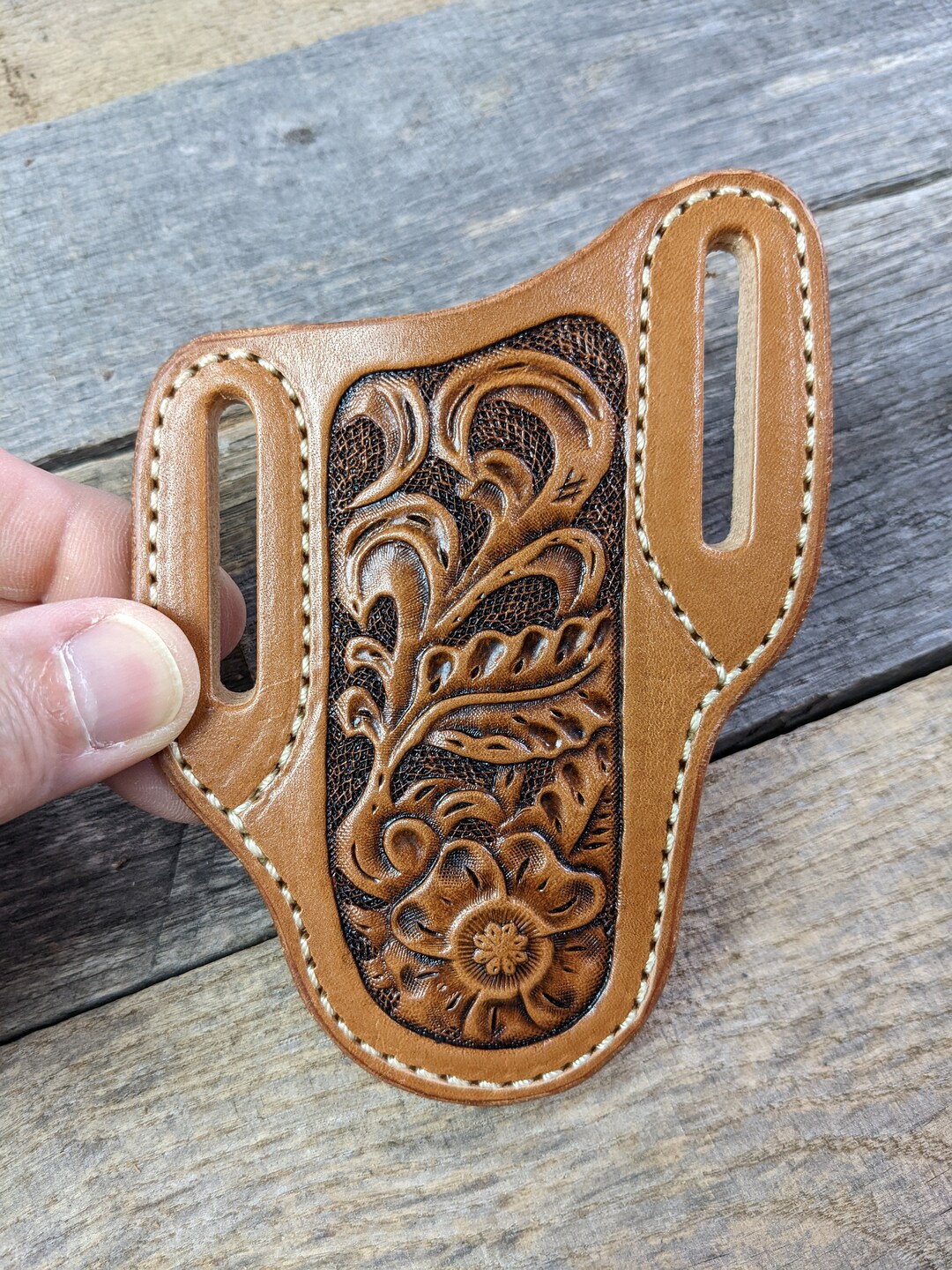 Tooled Leather Knife Sheath With Western Flower Design for - Etsy