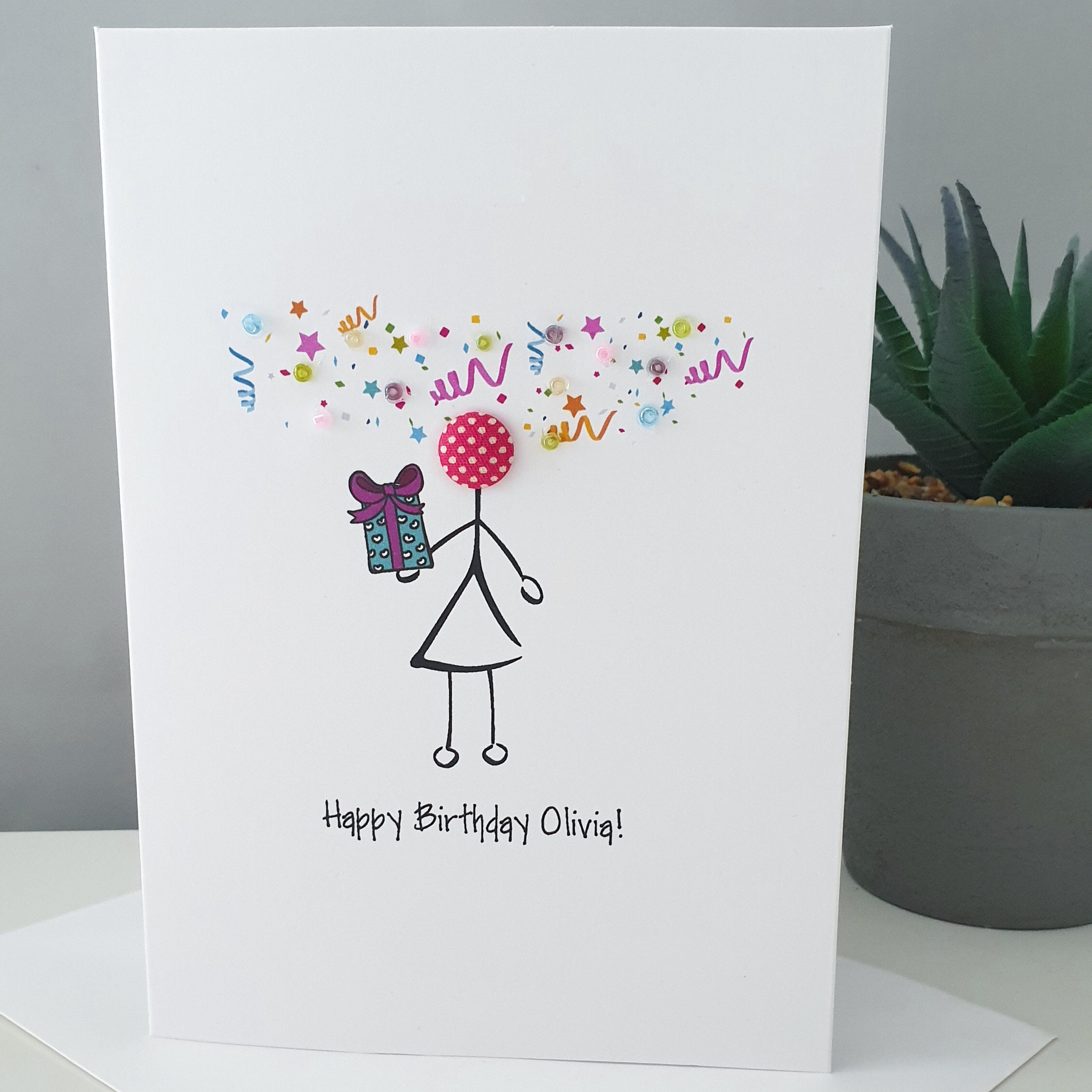 Handmade Stick Figure Happy Birthday Card for Her for Him - Etsy