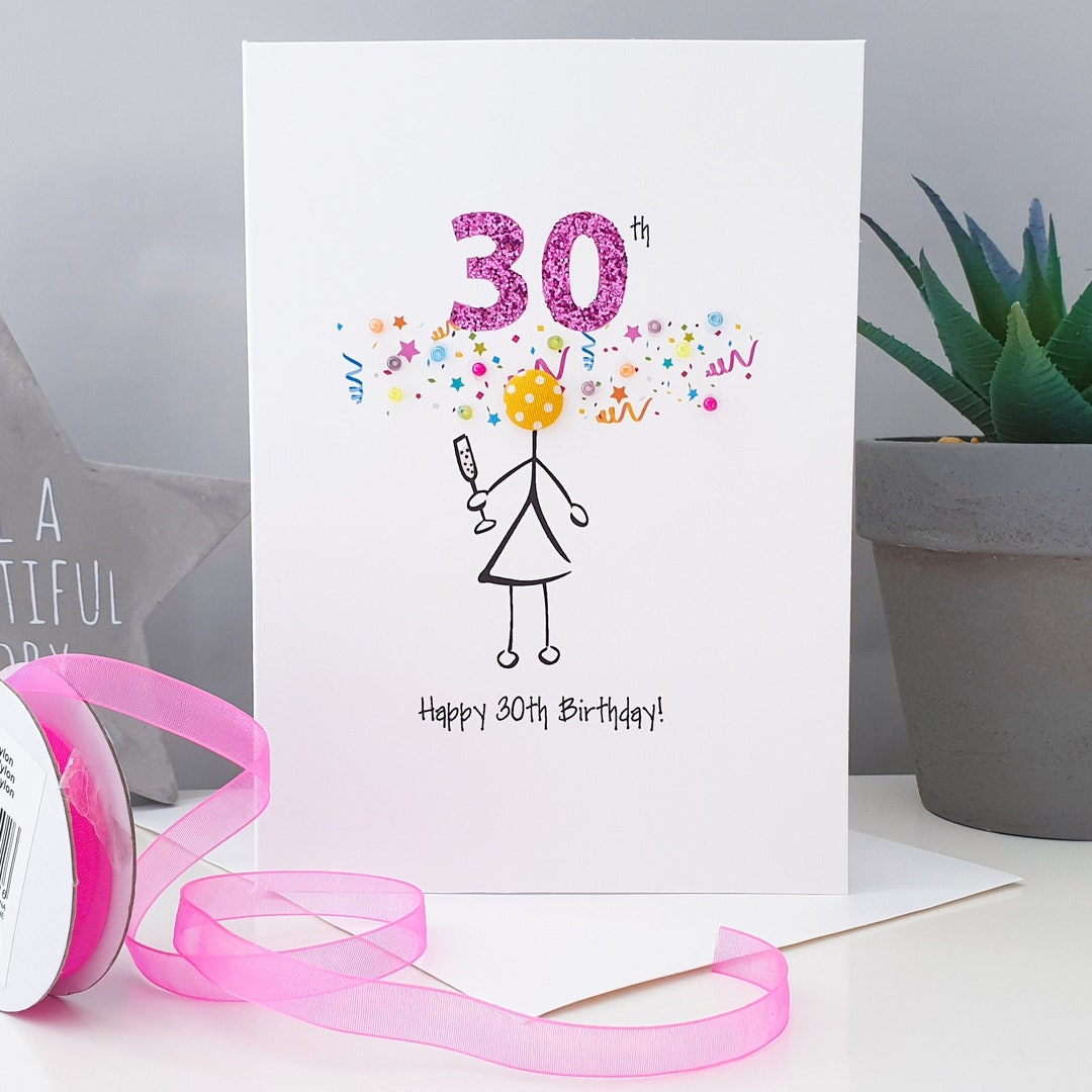 Handmade Stick Figure Happy Birthday Card With Any Age 18, 21, 30, 40 ...