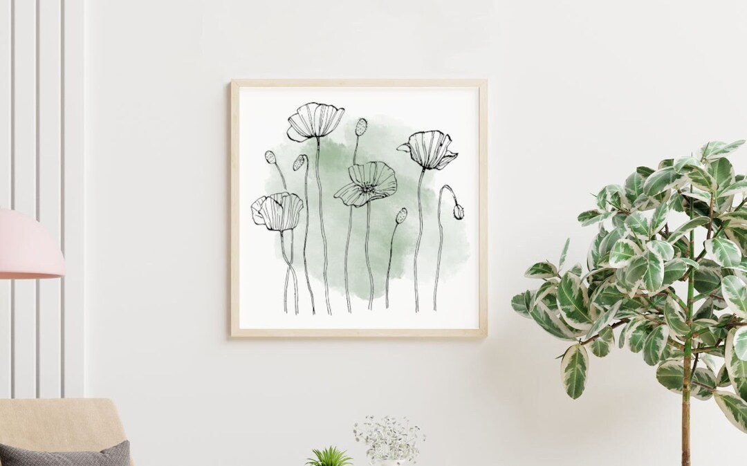 Poppy Print - Vintage Flower Line Drawing - Wall Art - Etsy