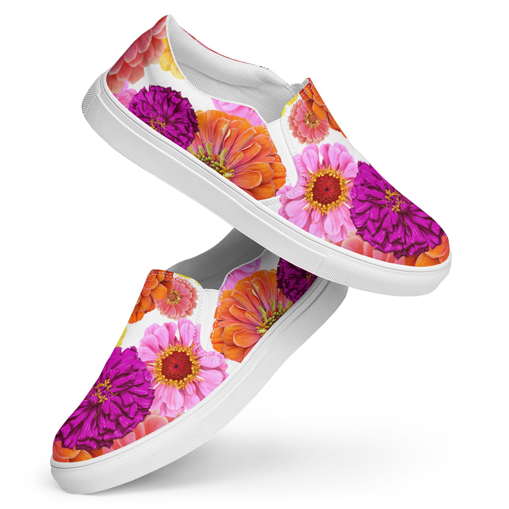 Zinnia Flower Women's Sneakers Gardening Shoes Floral Summer Slip-ons ...
