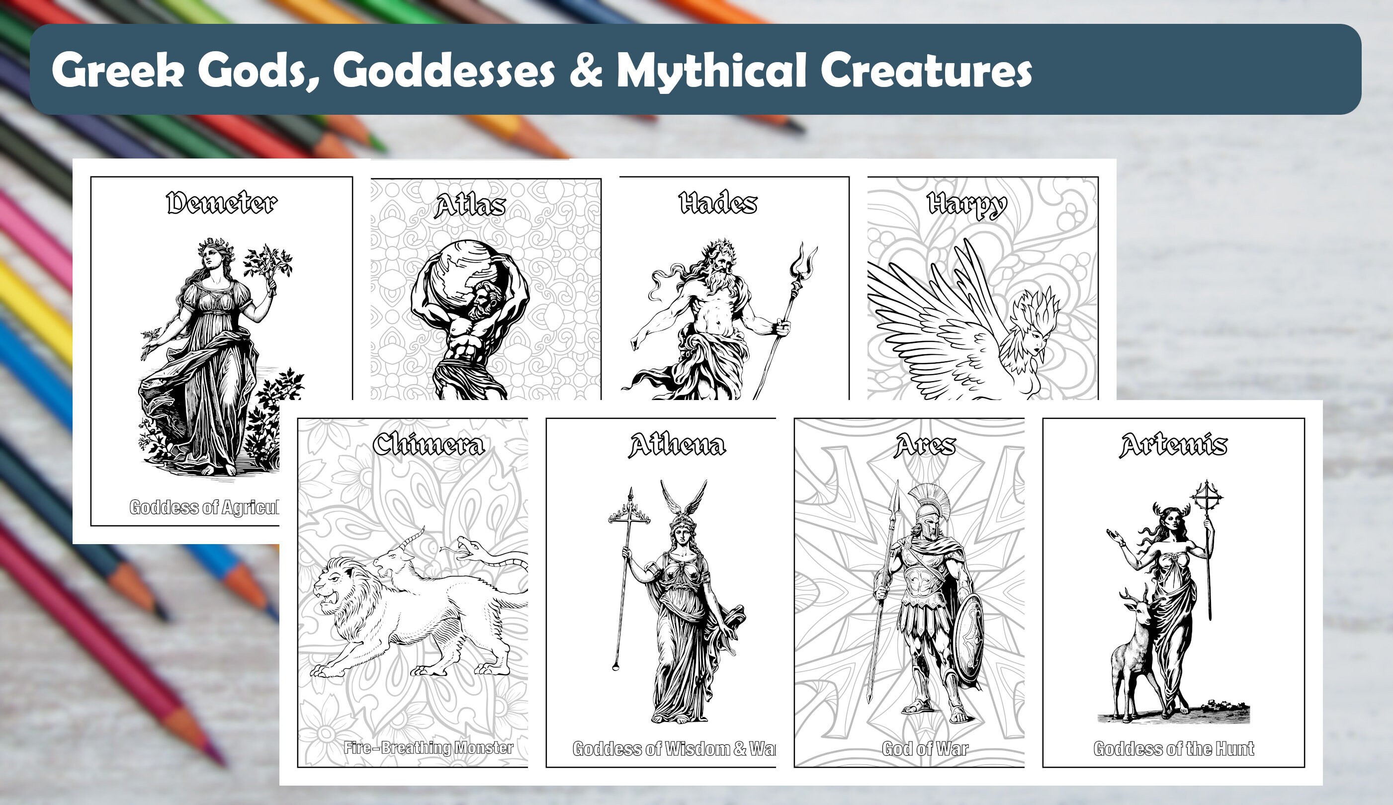 Greek Mythology Coloring Book, Gods and Goddesses Coloring Pages ...