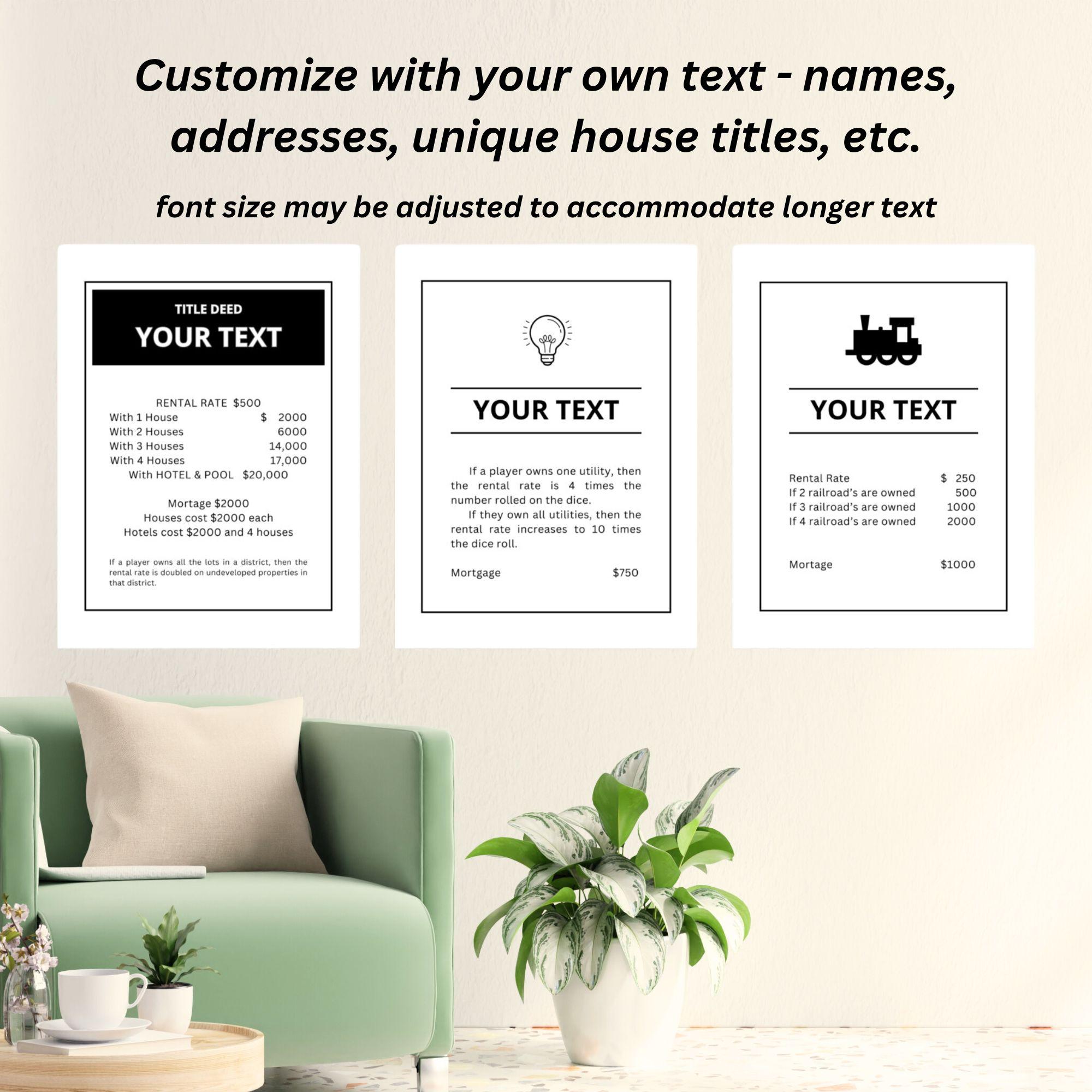 Custom Monopoly Wall Art Personalized Names Gift Family Gameboard Print ...