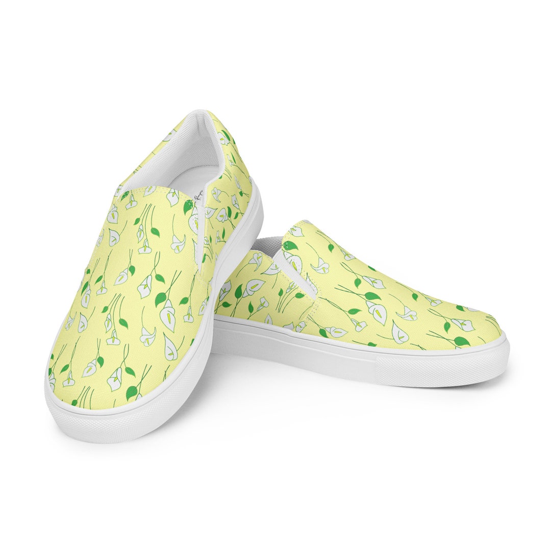 Calla Lily Flower Shoes, Cute Yellow Gardening Shoes, Womens Slip-on ...