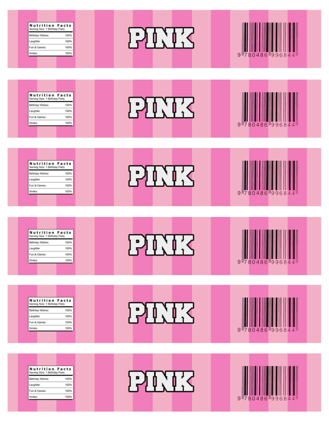 Victorias Secret Pink Inspired Water Bottle Labels - Etsy