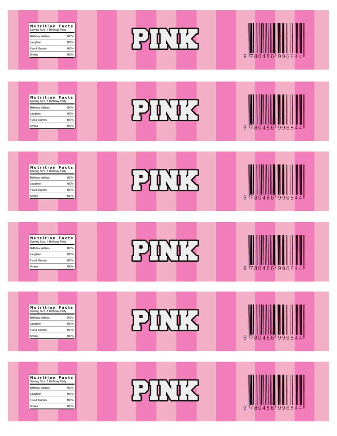 Victorias Secret Pink Inspired Water Bottle Labels - Etsy