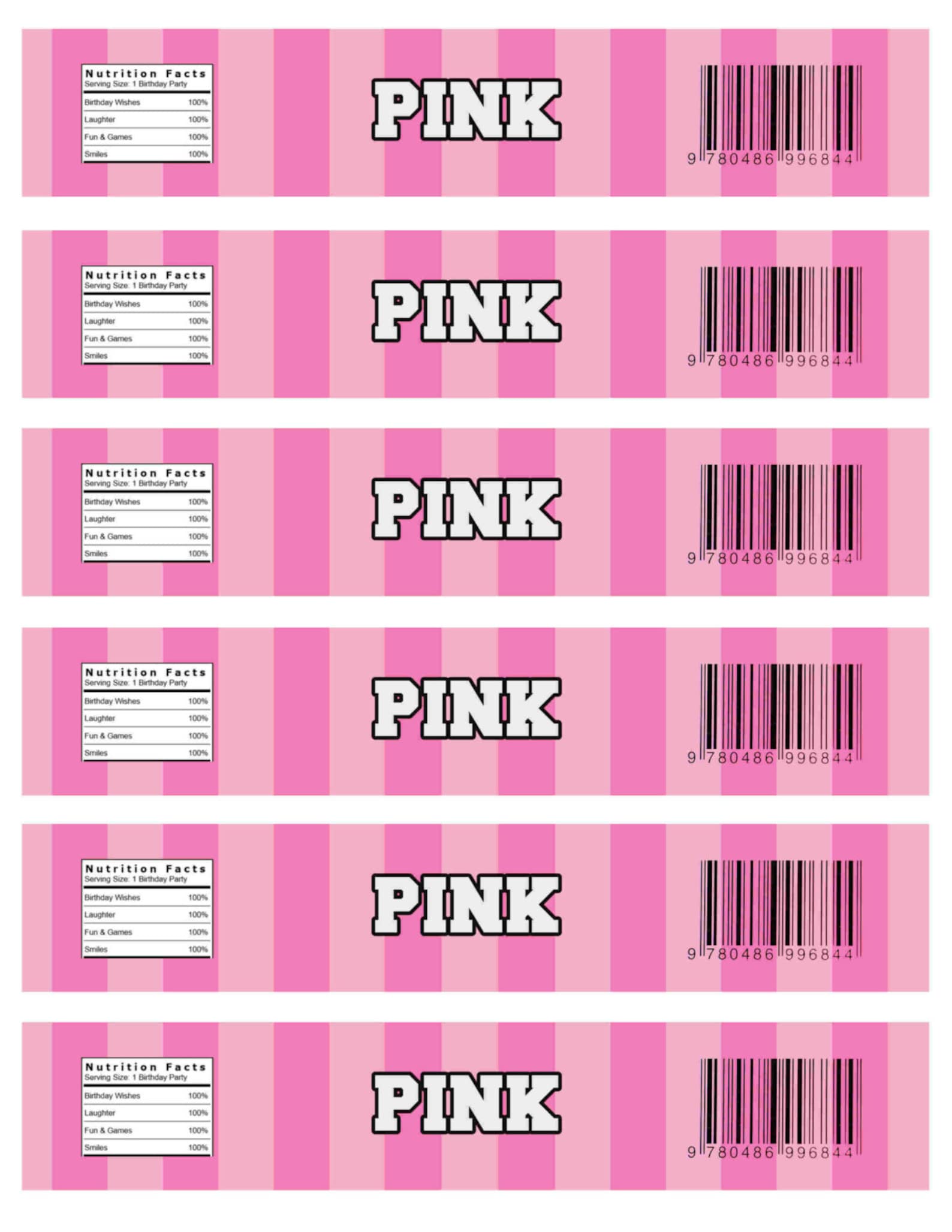 Victorias Secret Pink Inspired Water Bottle Labels - Etsy