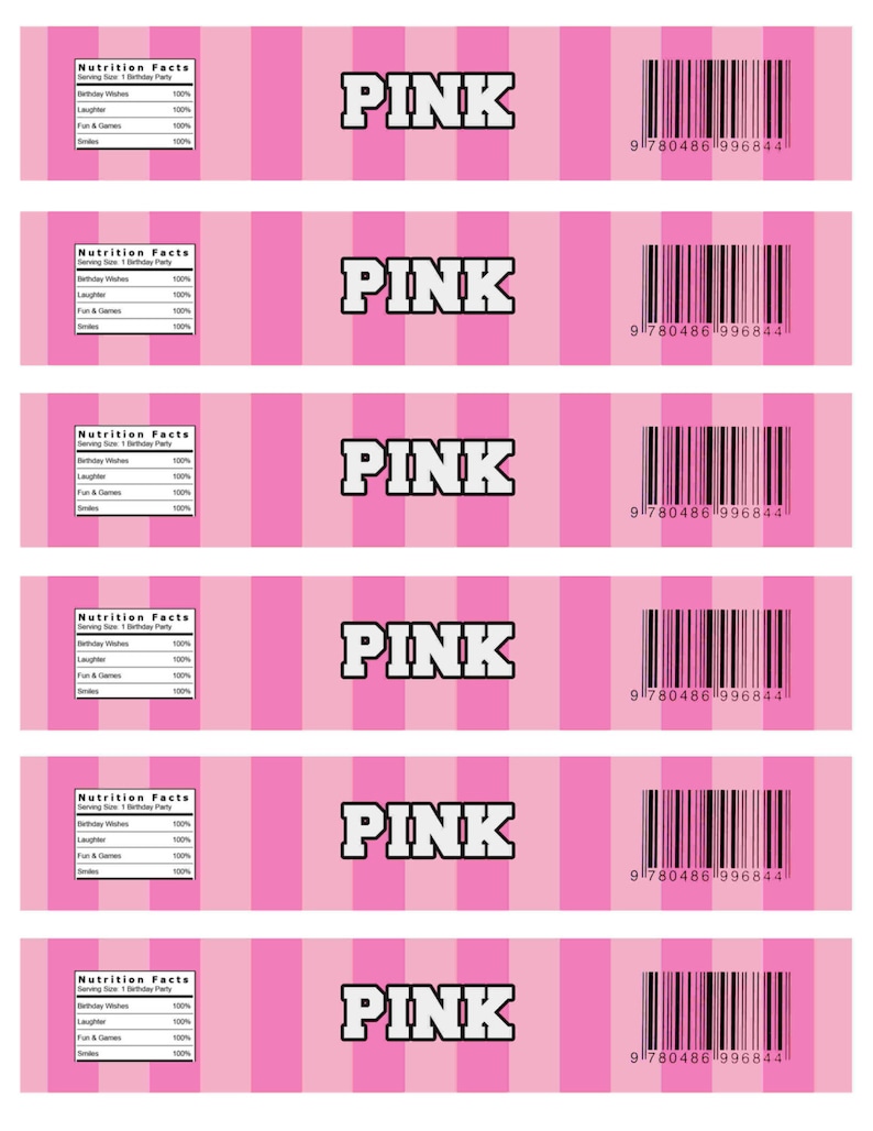 Victorias Secret Pink Inspired Water Bottle Labels - Etsy
