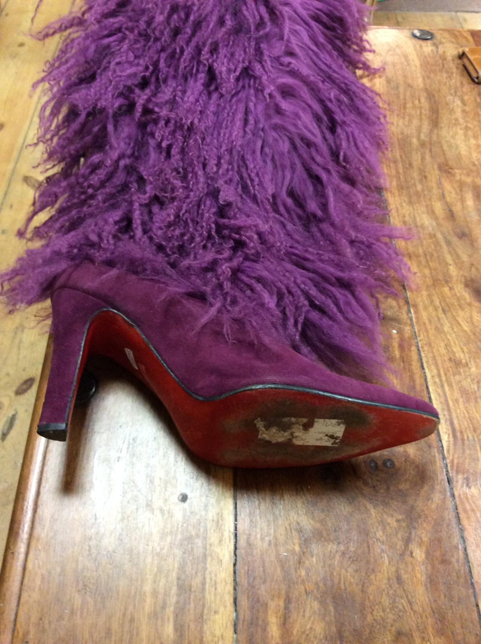 Christian Louboutin Purple Goat Fur Suede Thigh High Faun Boots, Size ...