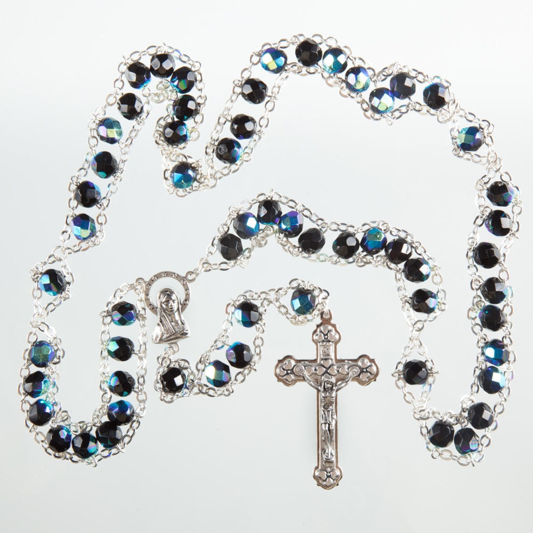 Black Glass Bead Ladder Rosary. Our Lady Stairway to Heaven Rosary ...