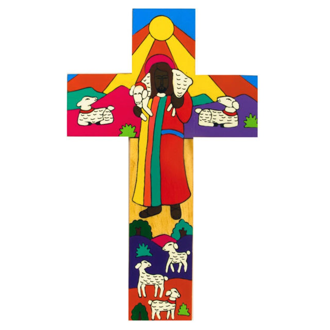 4" (10cms) Hand Painted Wood Cross From Latin America. Christ as the ...